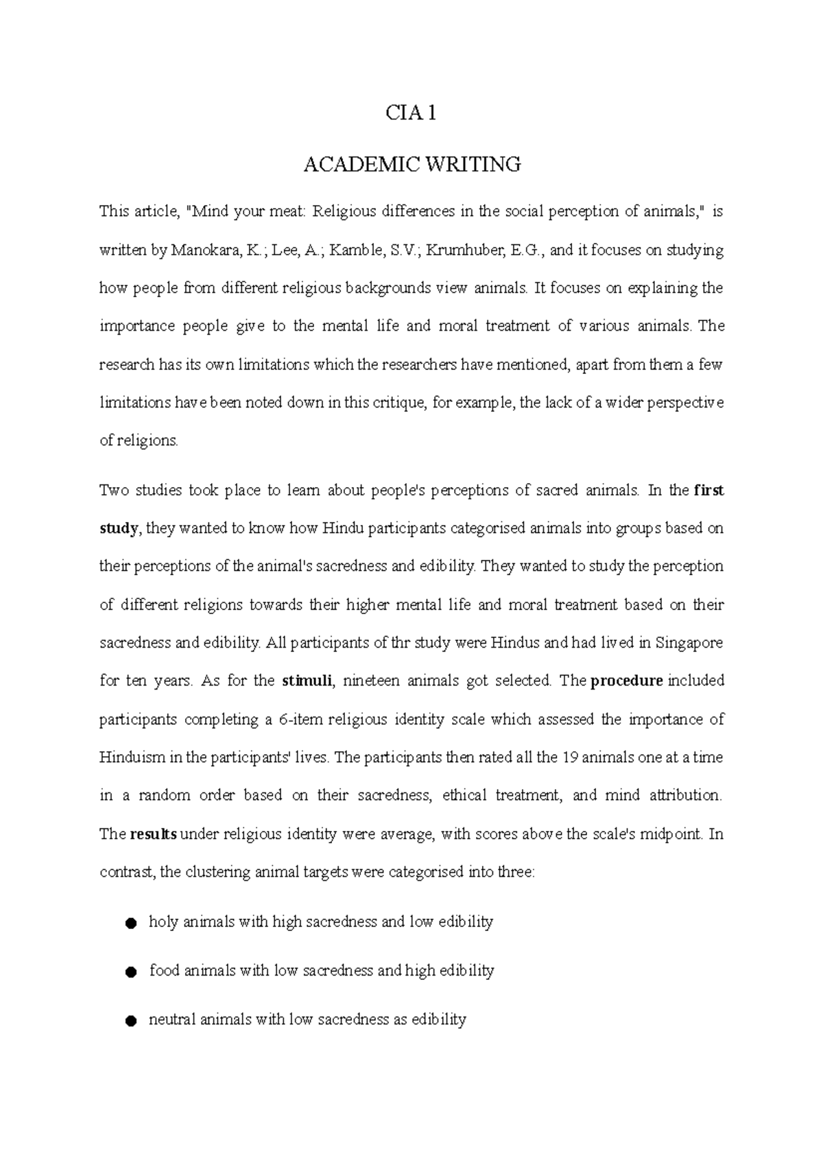 Academic Writing CIA 1 - CIA 1 - CIA 1 ACADEMIC WRITING This article ...