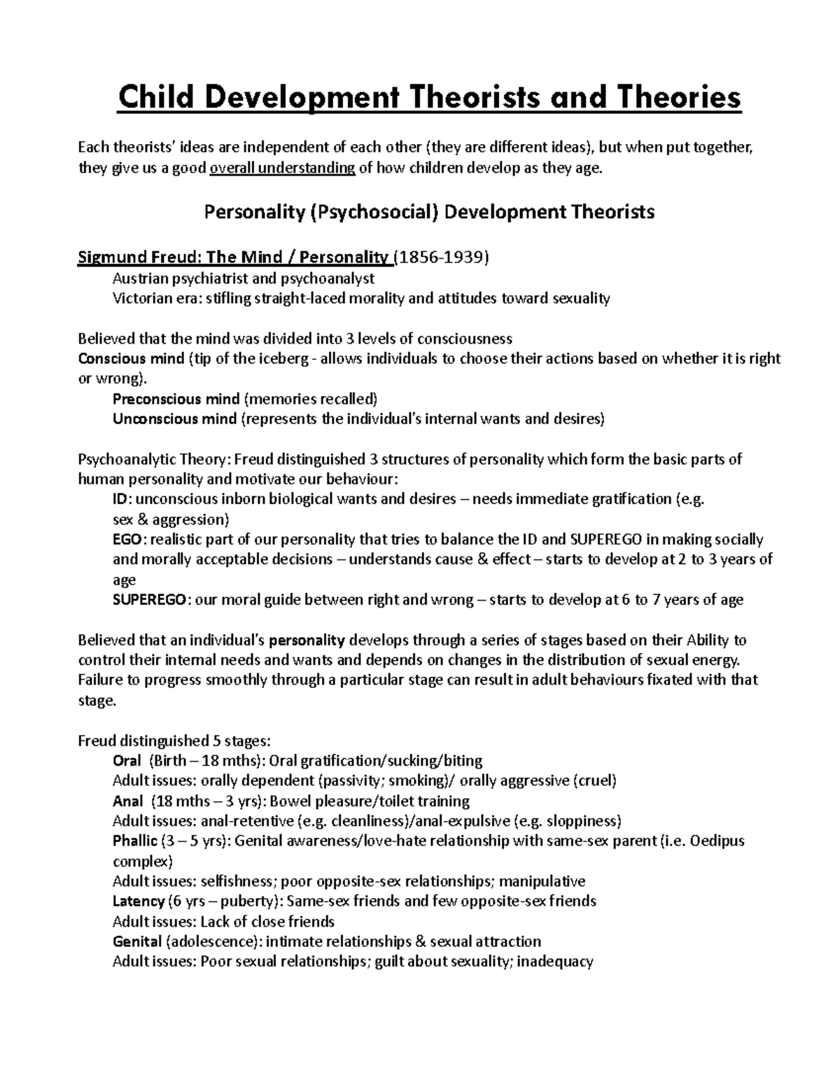 Lesson 17 Child Development Theorists and Theories - Child Development ...