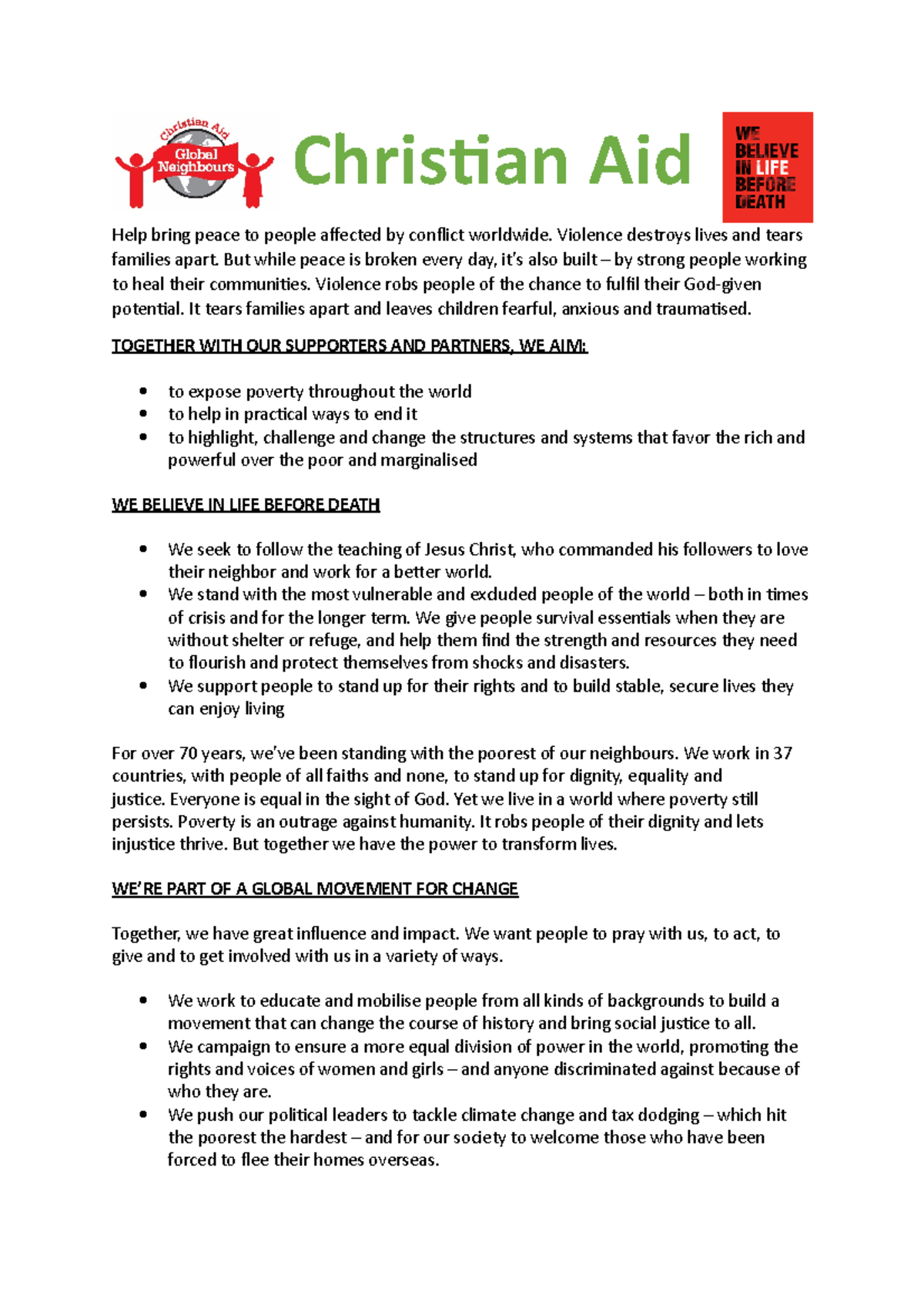 Christian Aid - 56758i - Christian Aid Help bring peace to people ...