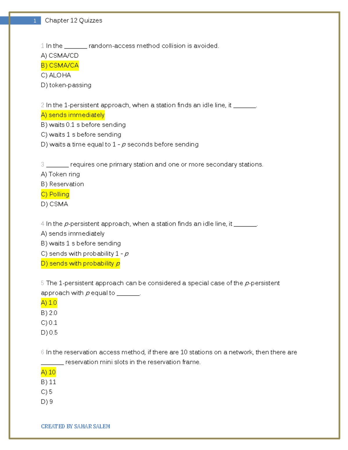 Chapter 12 Quizzes - CREATED BY SAHAR SALEM ϭ Chapter 12 Quizzes 1 In ...