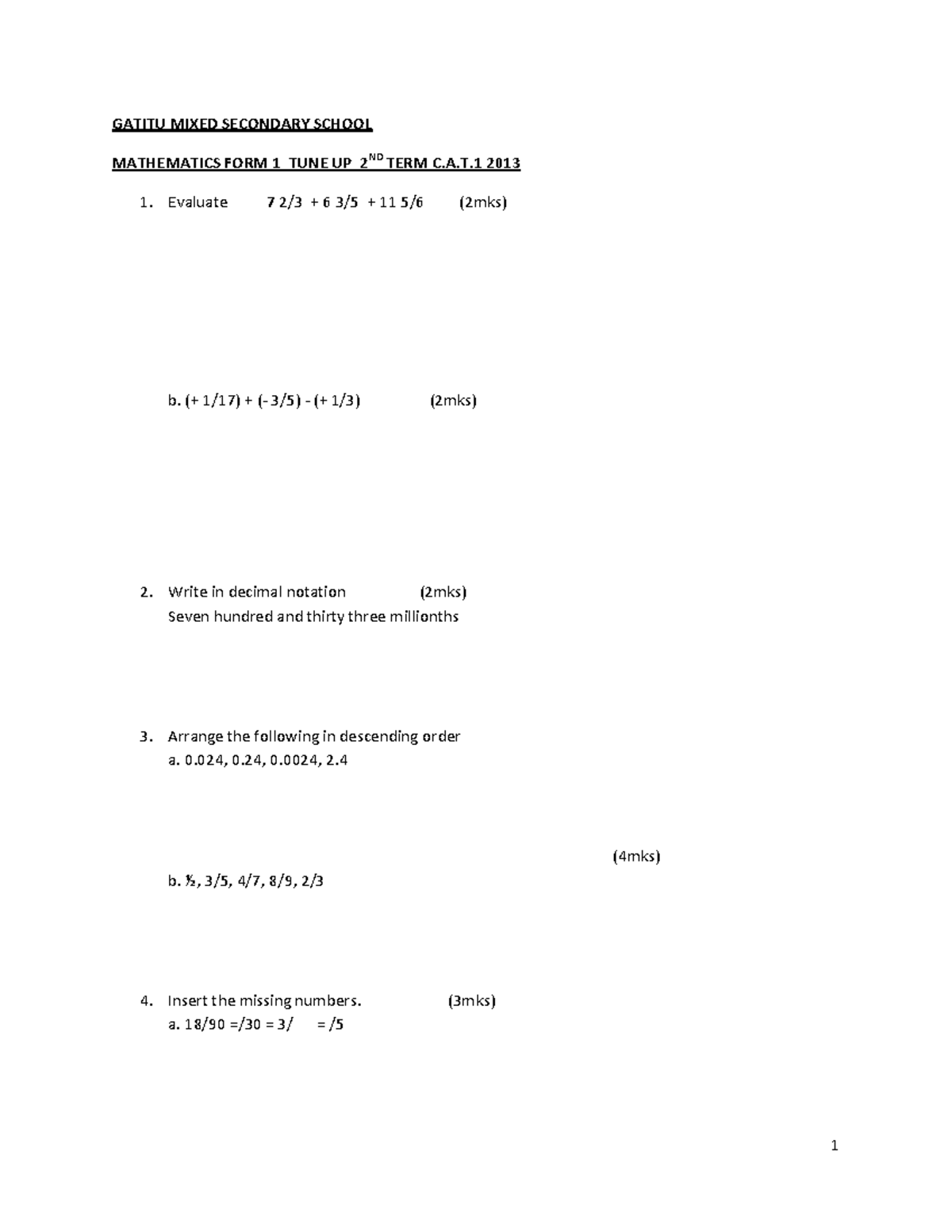 Mathematics form 1 term 2 020 - 1 GATITU MIXED SECONDARY SCHOOL ...
