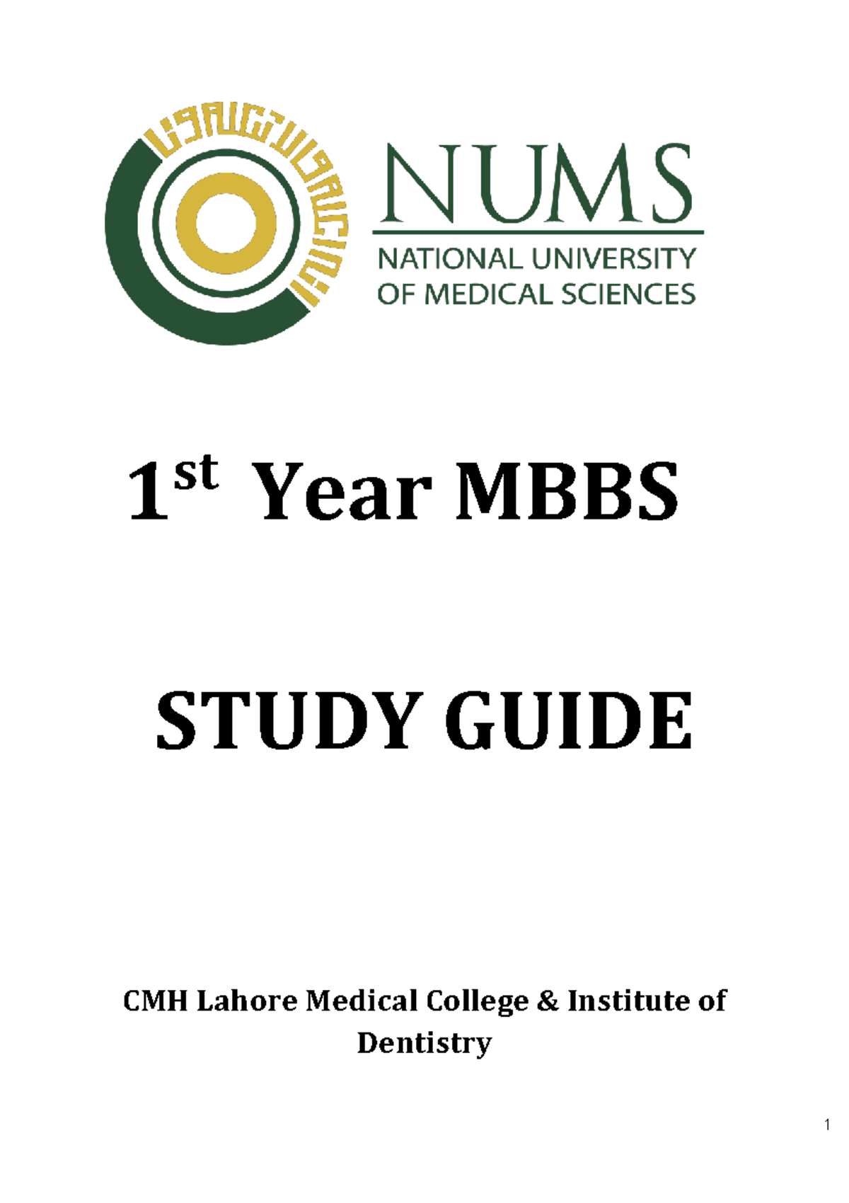 Study Guide Anatomy 1st Year MBBS - 1 st Year MBBS STUDY GUIDE CMH ...