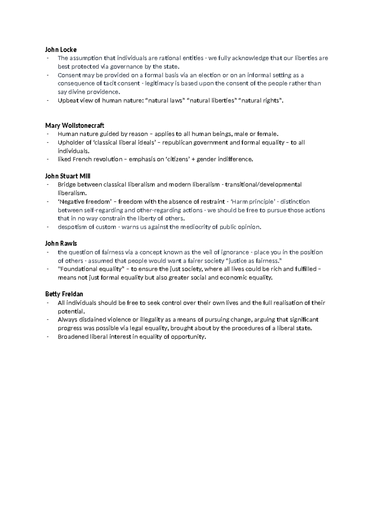 Liberalism key thinkers - John Locke - The assumption that individuals ...