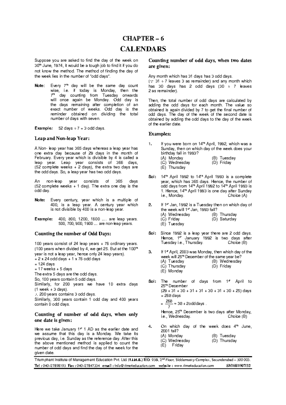 Chapter-6(Calendars) - Triumphant Institute of Management Education Pvt ...