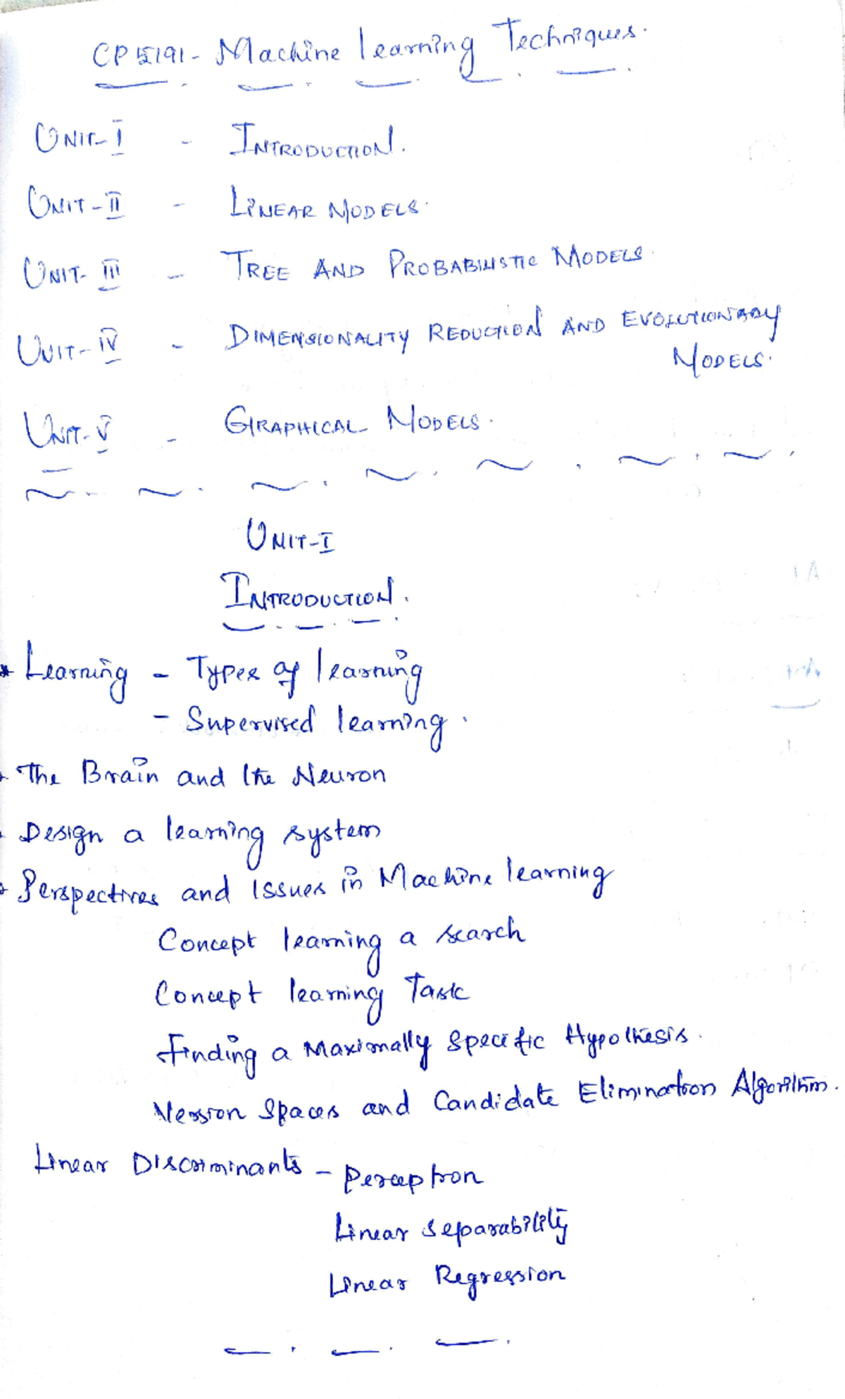 Machine Learning - hand written notes - CP511Nach?ne Rarn?ng lechrquus ...