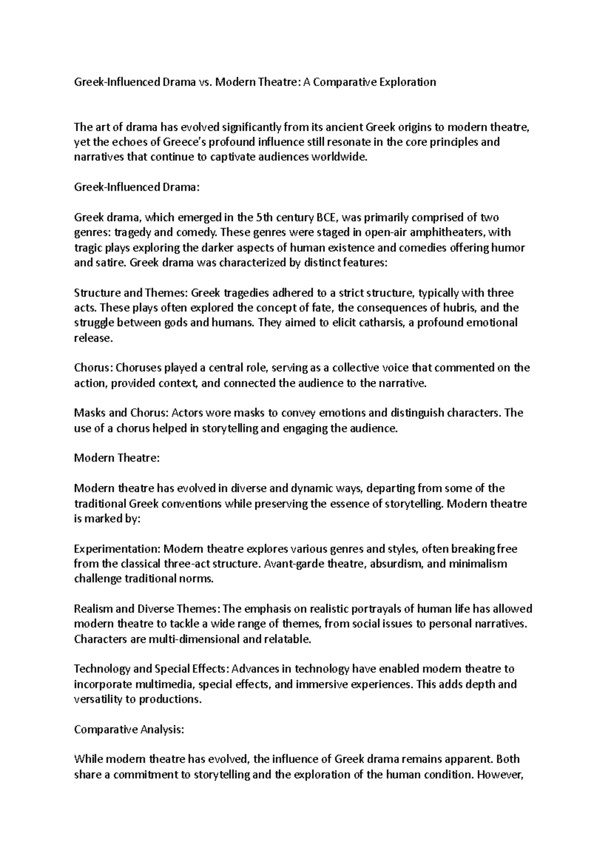 Greek Theatre - Modern vs past influence - Greek-Influenced Drama vs ...