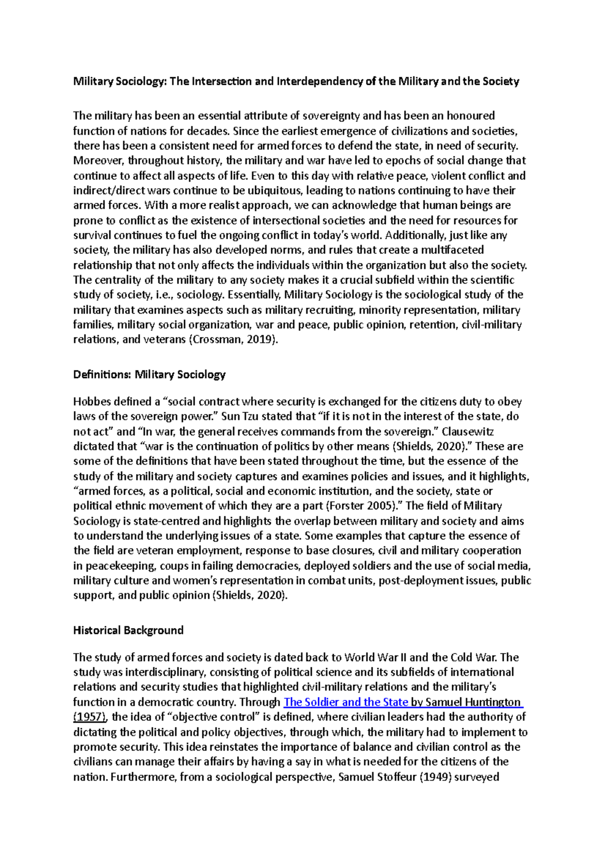 Military Sociology - Grade: A - Bournemouth - Studocu