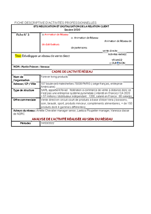 Fiche E6 Animation de réseau de partenaires - BTS NÉGOCIATION ET ...
