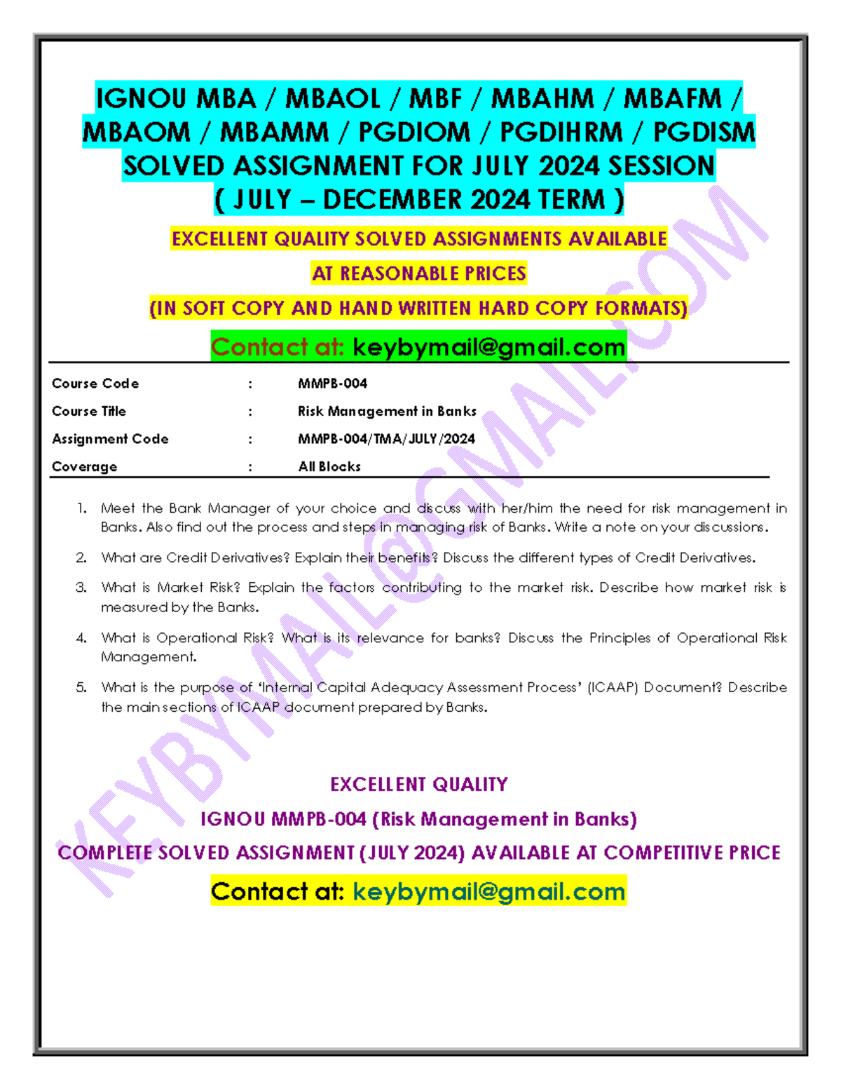 MMPB-004 (JULY 2024 Session) - IGNOU MBA / MBAOL / MBF / MBAHM / MBAFM ...