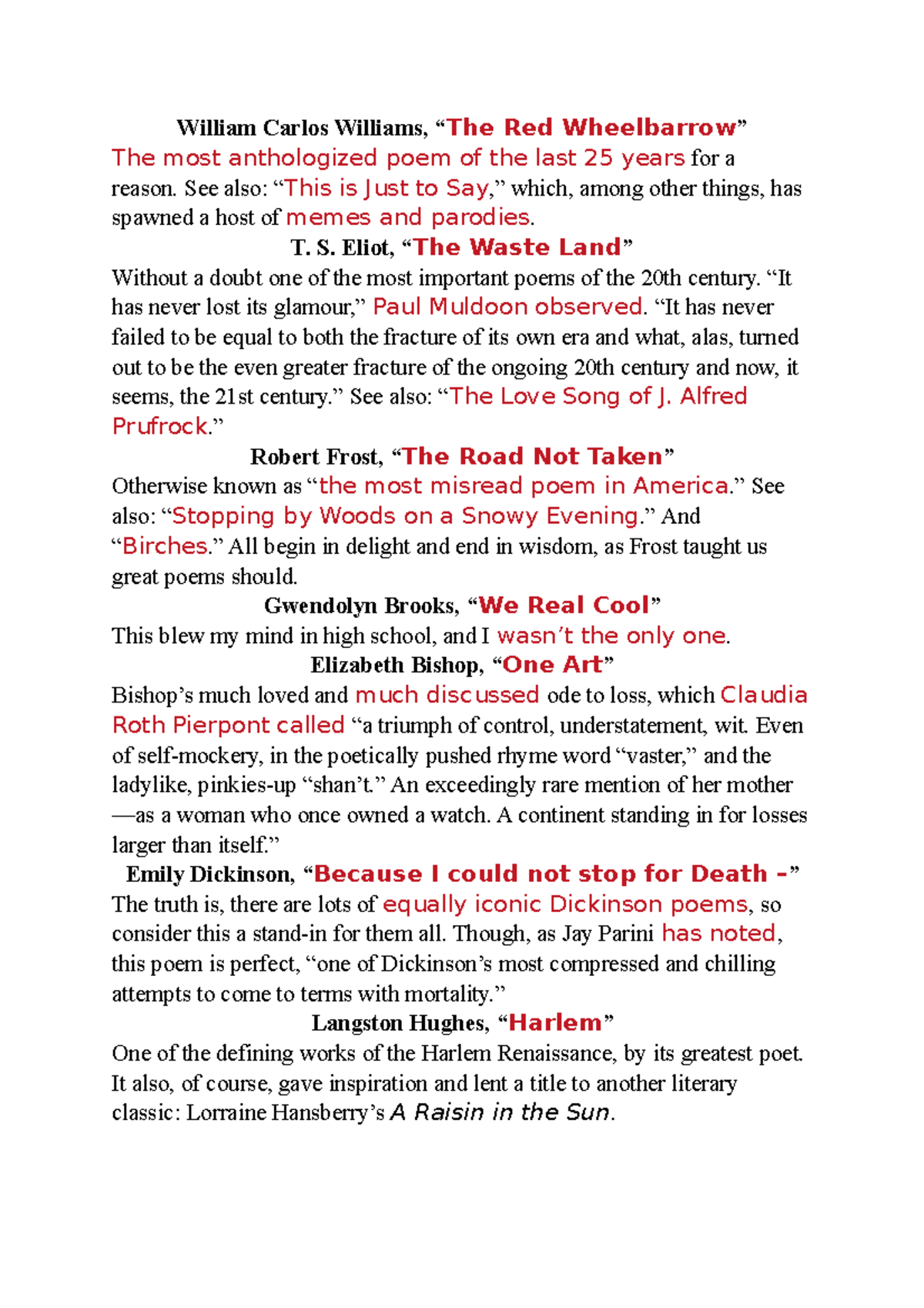 Most Iconic Poems in English by William Carlos and many more - English ...