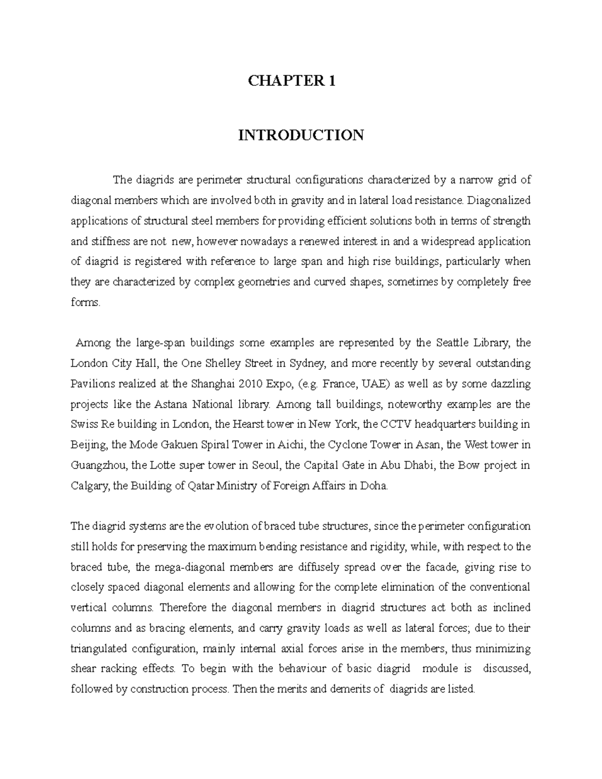 Diagrid - It is the seminar work. - CHAPTER 1 INTRODUCTION The diagrids ...