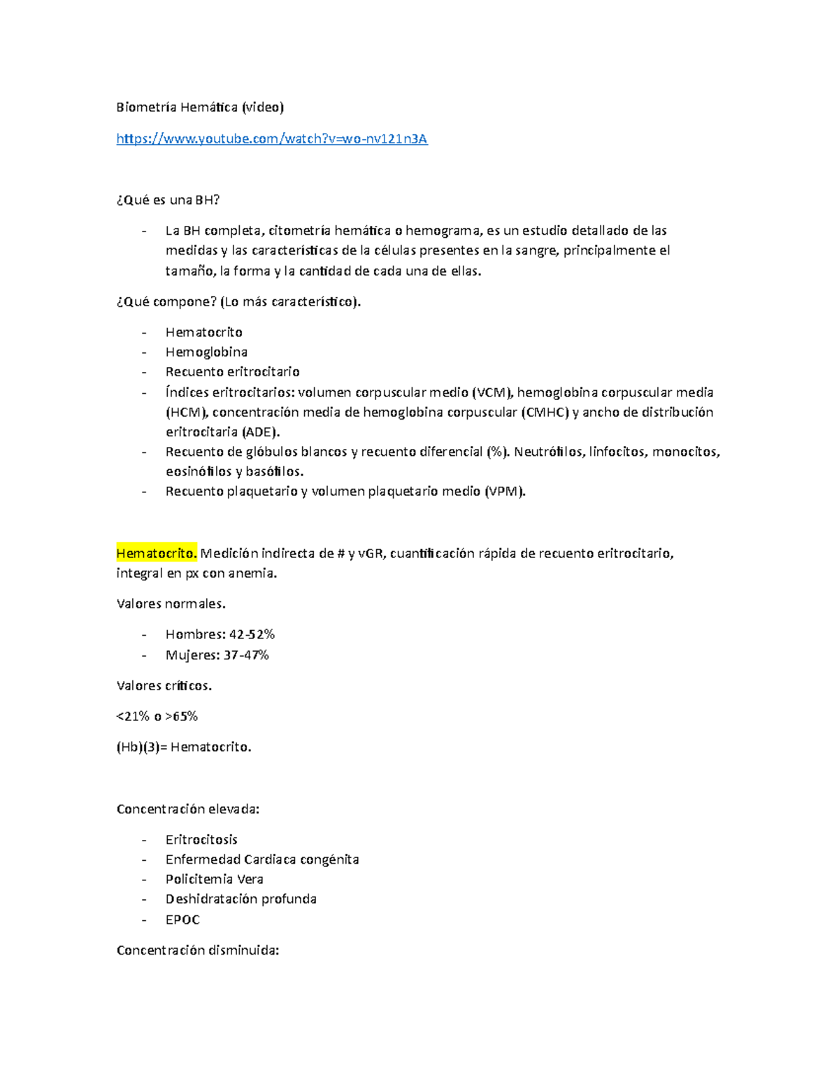 Biometría Hemática. Apuntes para la introducción a la BH - Biometría ...