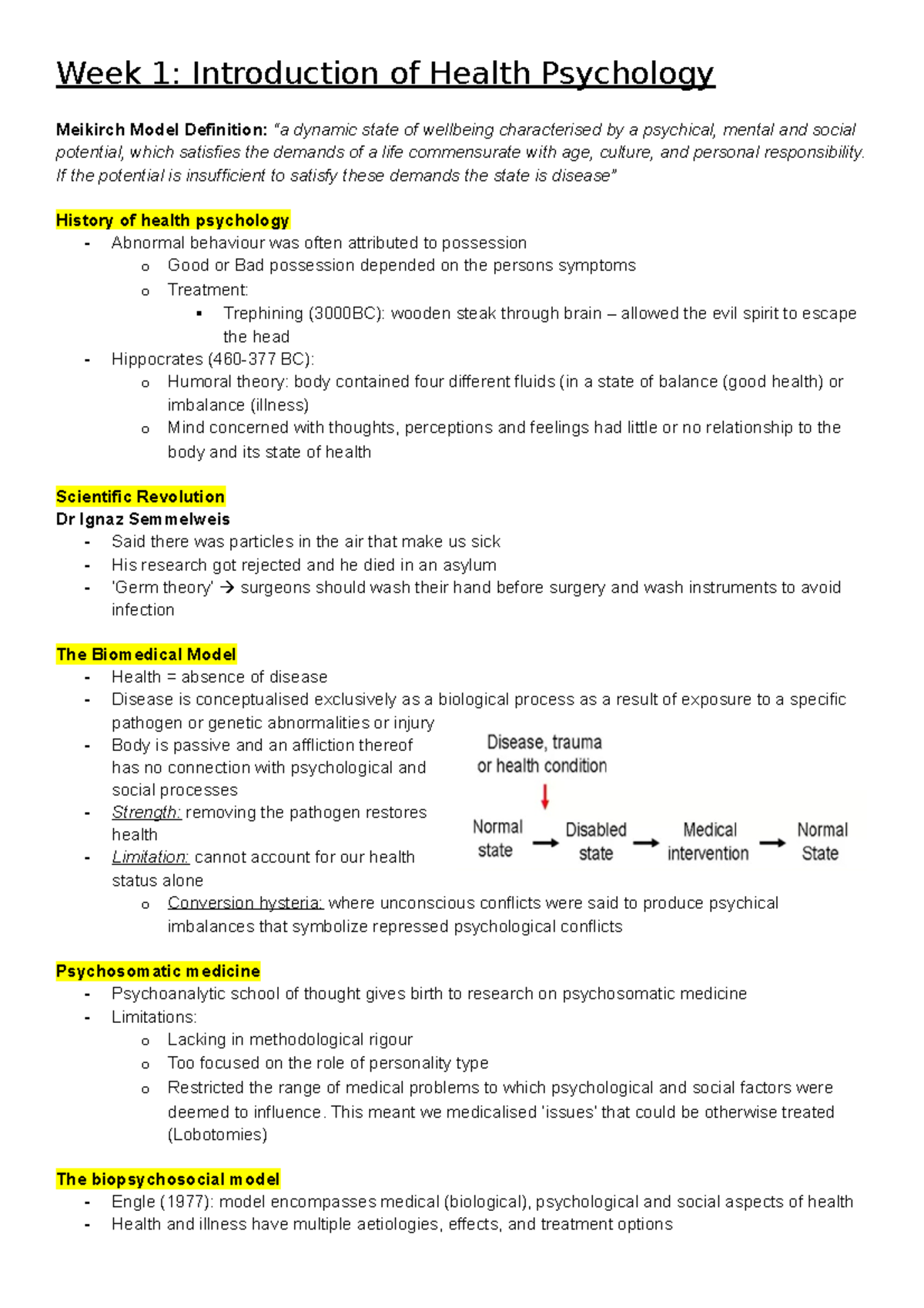 Week 1 - Introduction to Health Psychology - Week 1: Introduction of Health Psychology Meikirch ...