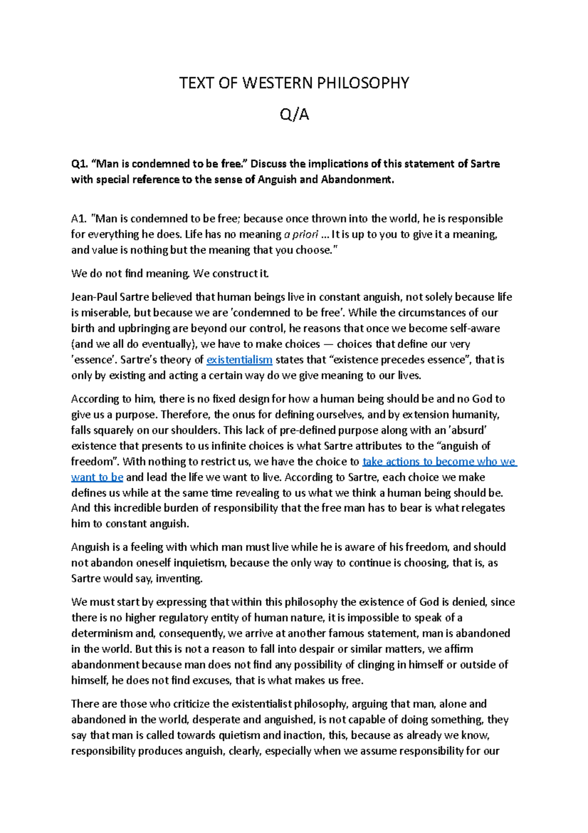 Text of western philosophy question and answers - TEXT OF WESTERN ...