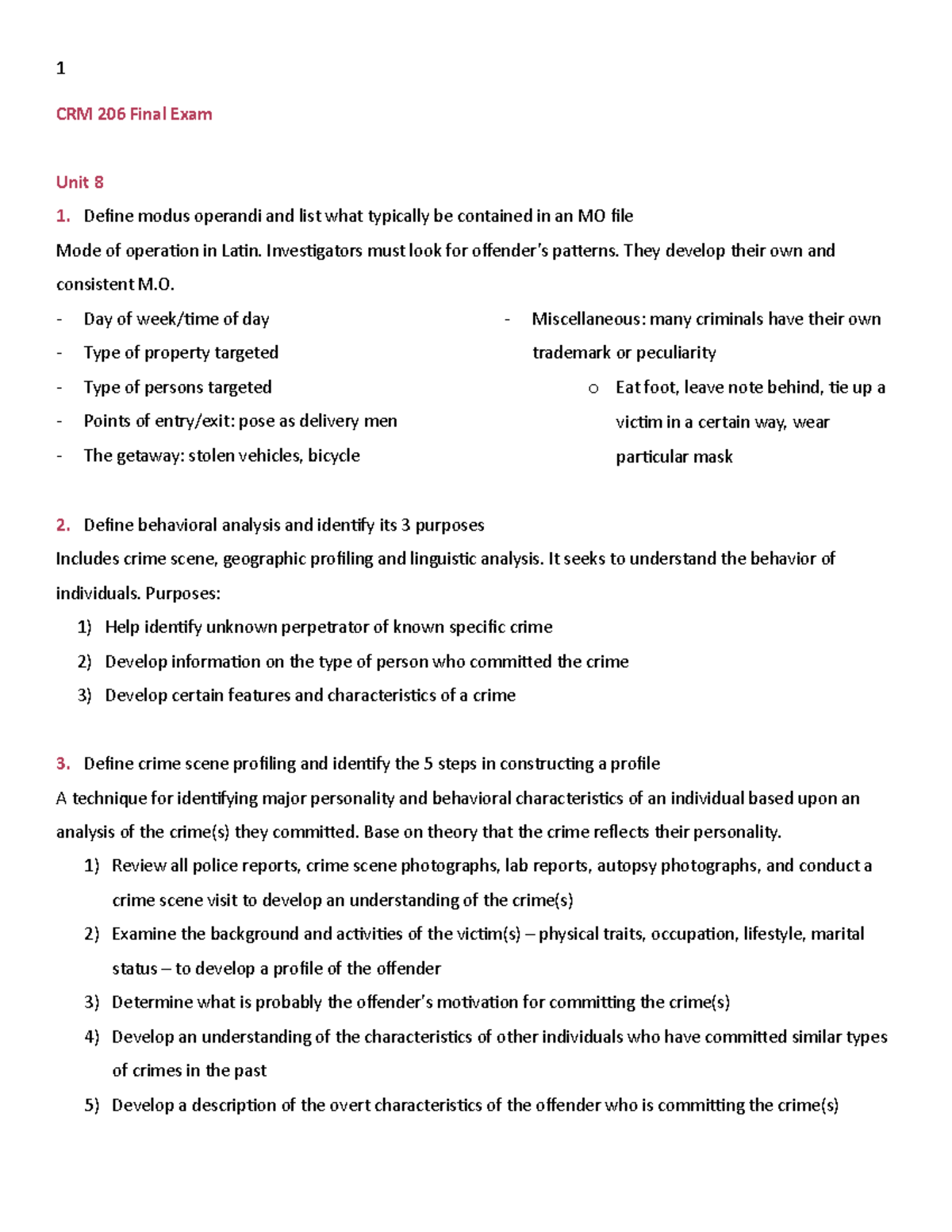 CRM 206 Final Exam - CRM 206 - Studocu