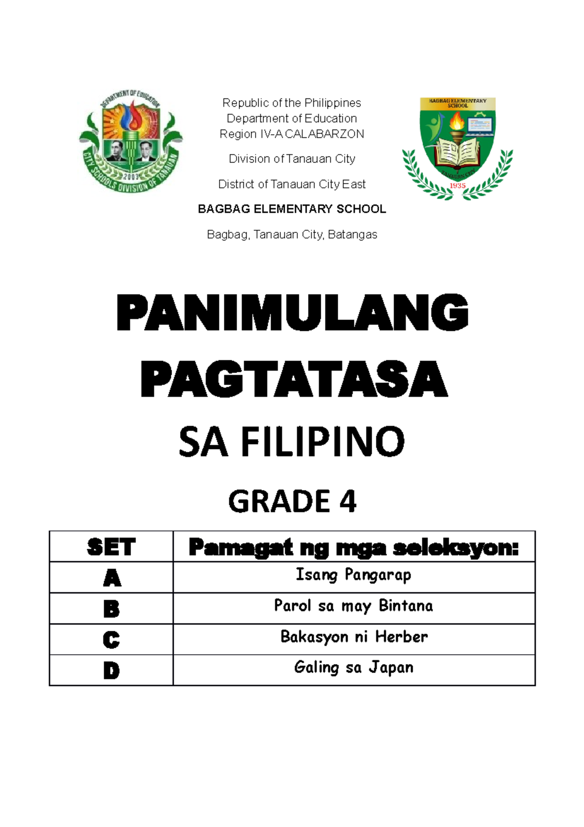 PHIL-IRI- Grade 4- Panimulang Pagtatasa - Republic of the Philippines ...