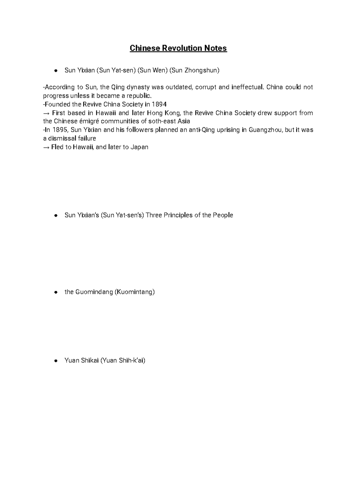 Chinese Revolution Notes - China could not progress unless it became a ...