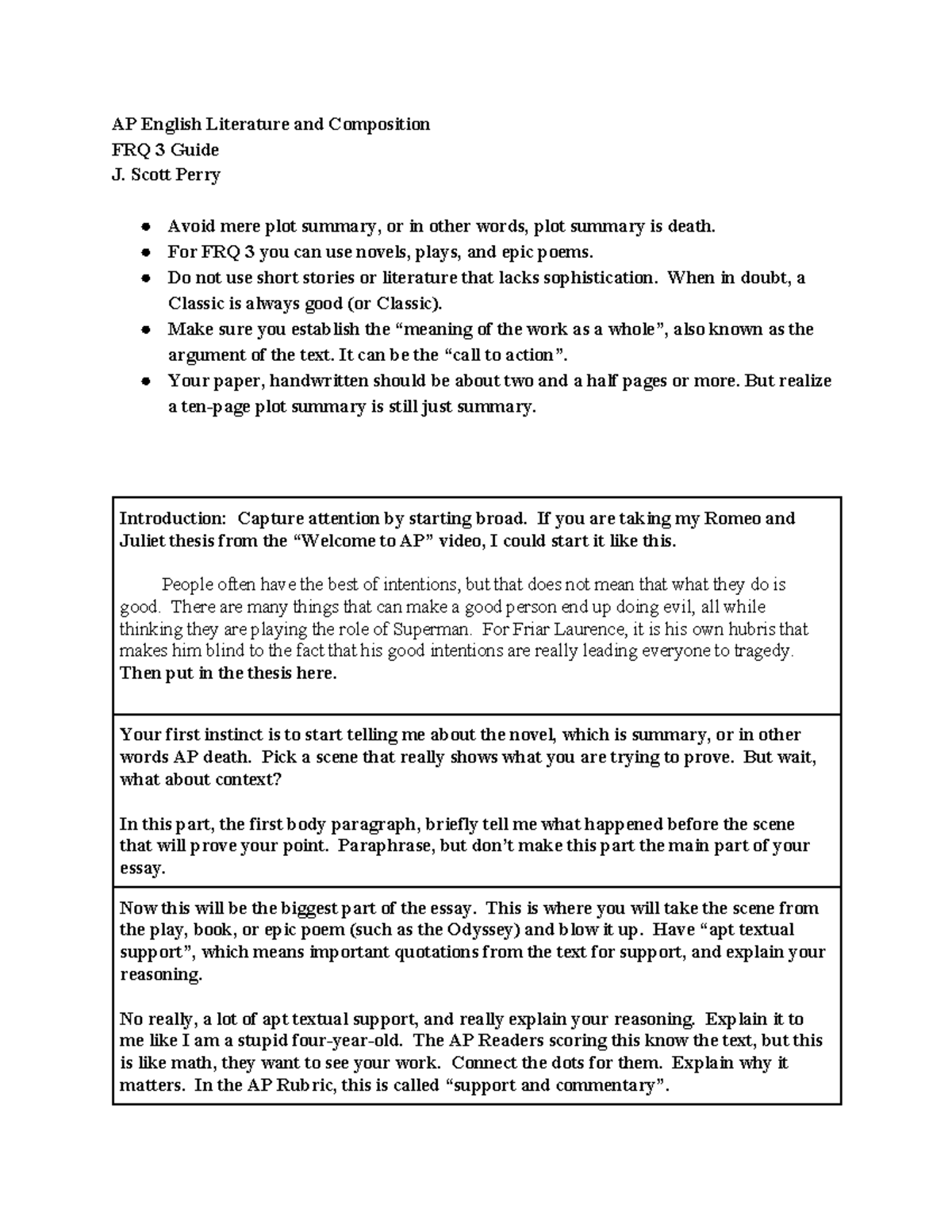 AP English Literature And Composition FRQ 3 Guide Revised AP English