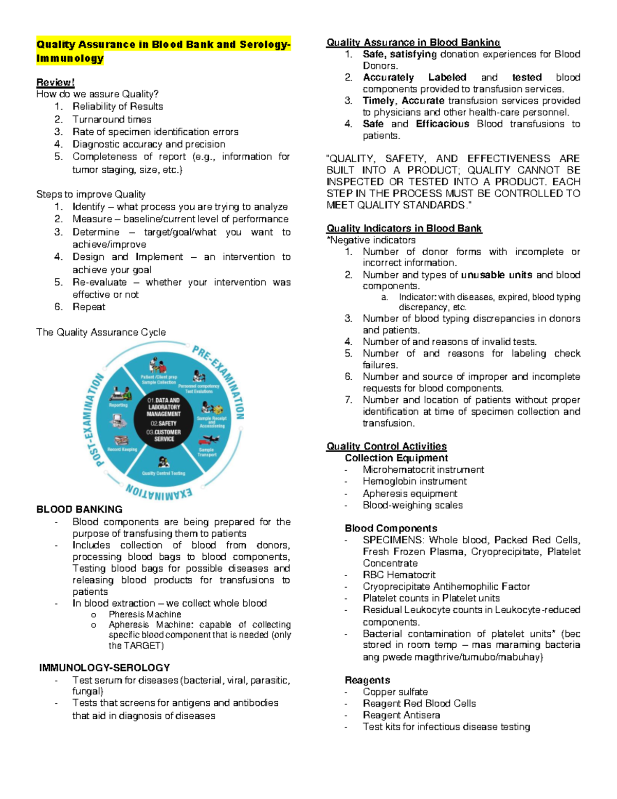 5 - Quality Assurance in Blood bank and Immunology-serology - Quality ...