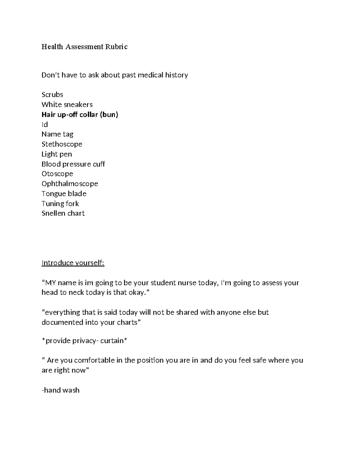 Health Assessment Rubric - Health Assessment Rubric Don’t have to ask ...
