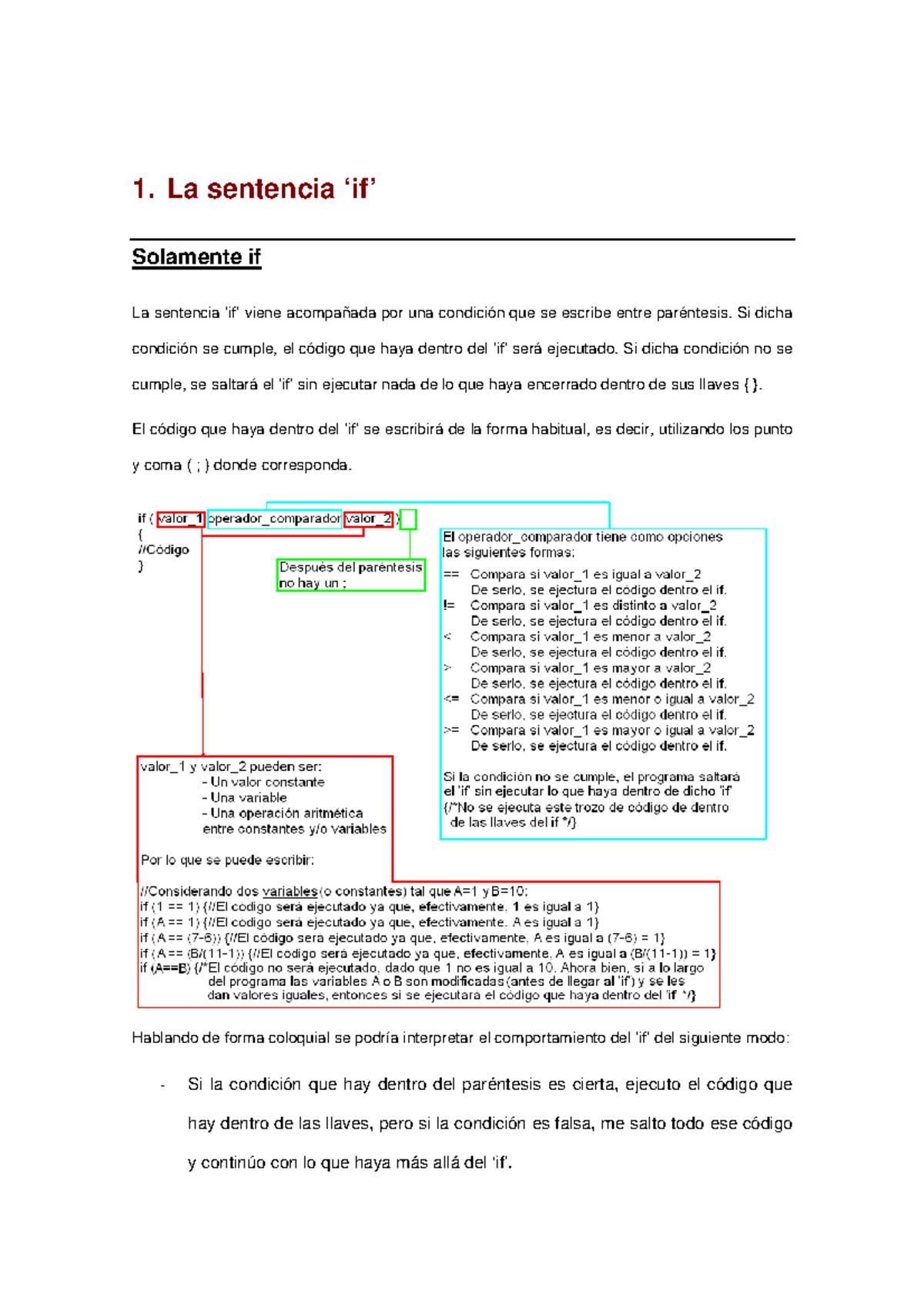 Sentencia If Else - informatica - 1. La sentencia ‘if’ Solamente if La ...