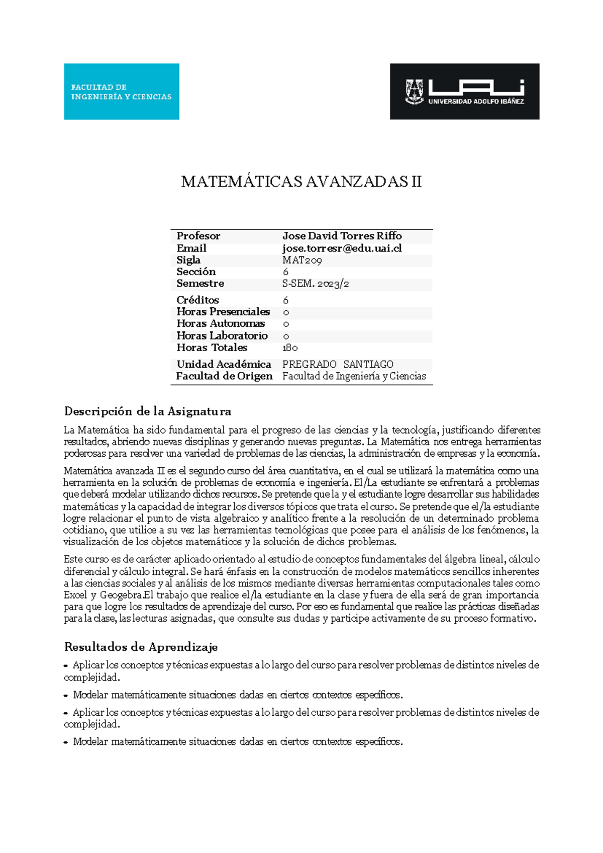 Programa de matematicas avanzadas 2 s/1 2024 - MATEMÁTICAS AVANZADAS II ...