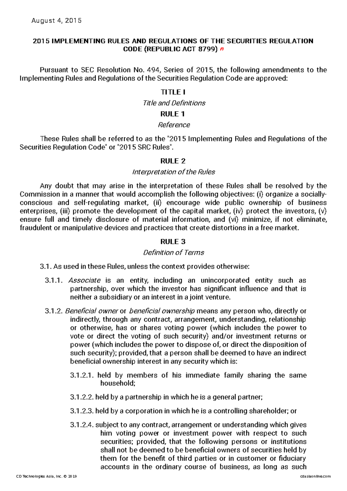 IRR of RA 8799 - 2015 Implementing Rules and Regulations of the ...