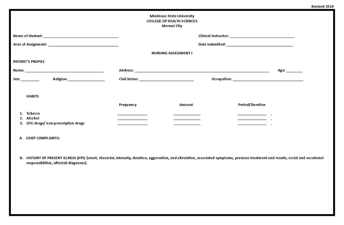 PA Tool Revised 2019 - Mindanao State University COLLEGE OF HEALTH ...