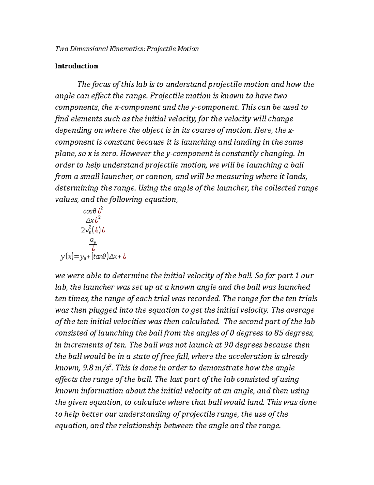 Two Dimensional Kinematics- Projectile Motion LAB - Two Dimensional ...