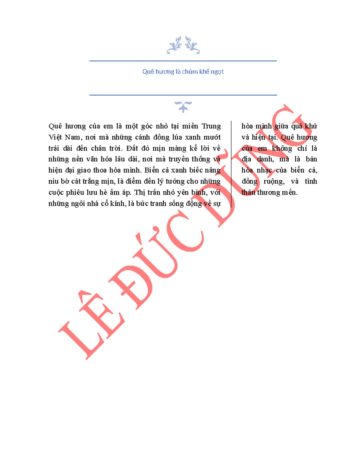 ADd - Bài thực hành số 1 môn word - Quê hương của em là một góc nhỏ tại ...