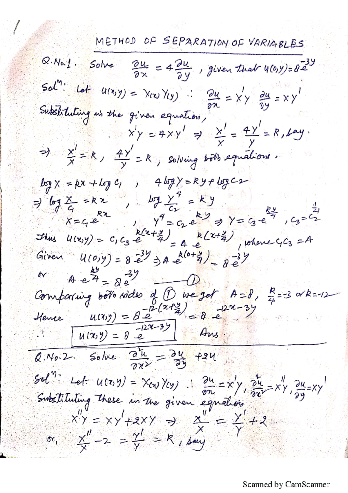 16 Separation of variable - METHOD OF SEPARATION OF VARIABLES Q.No ...