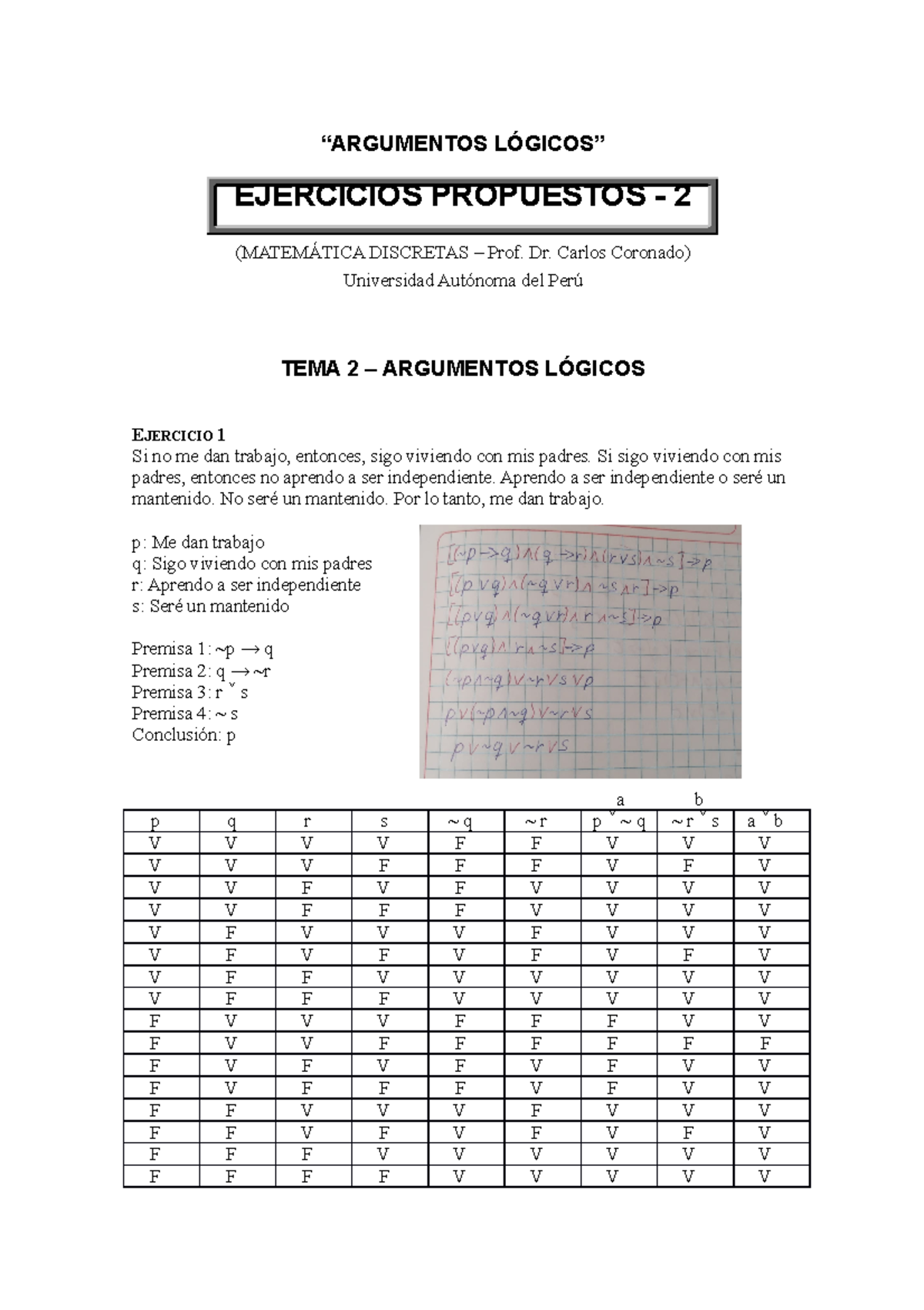 Inferencia Lógica - Tarea Grupal - EJERCICIOS PROPUESTOS - 2 ...