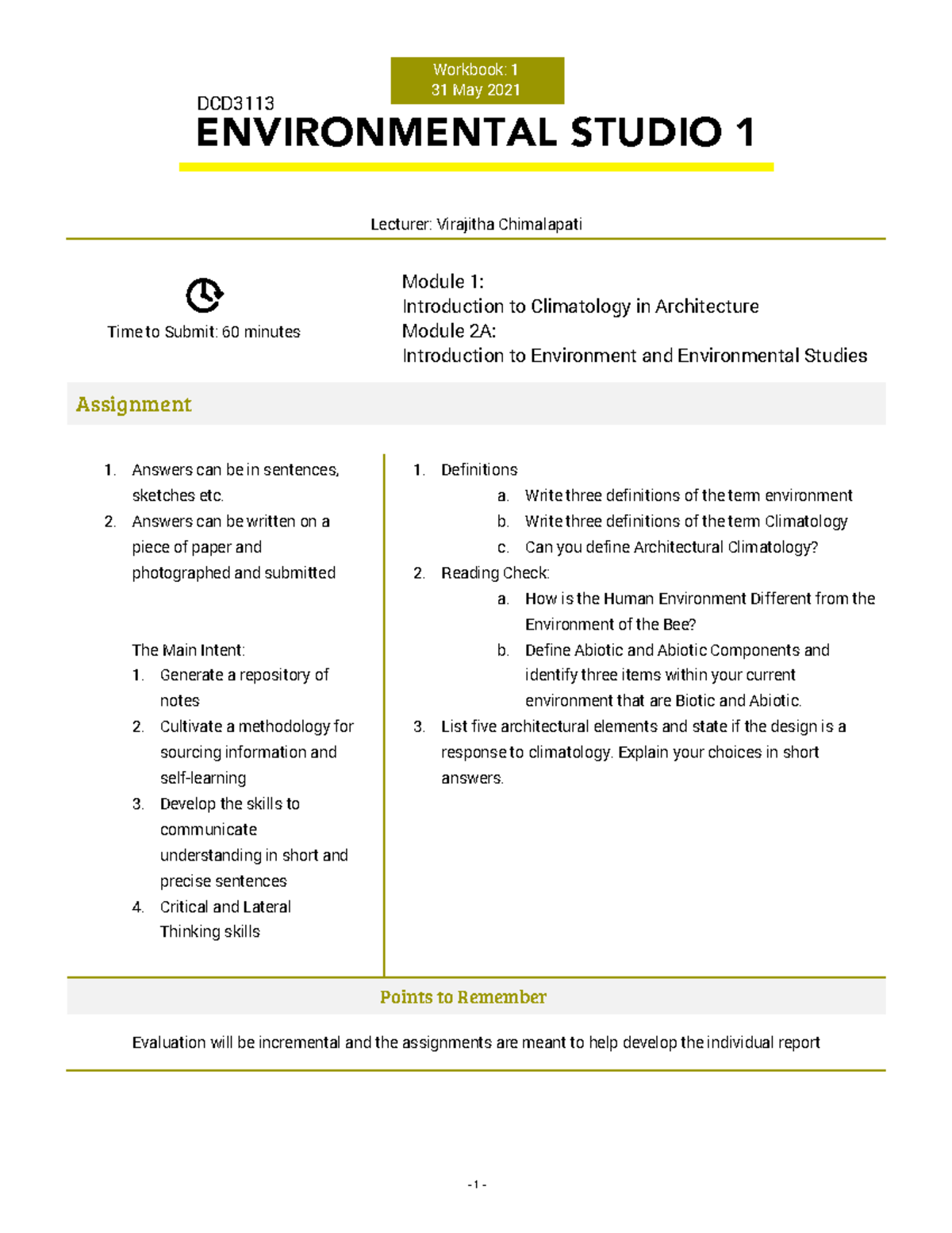 Shita Class Activity 1 - environment - 1 - ENVIRONMENTAL STUDIO 1 ...