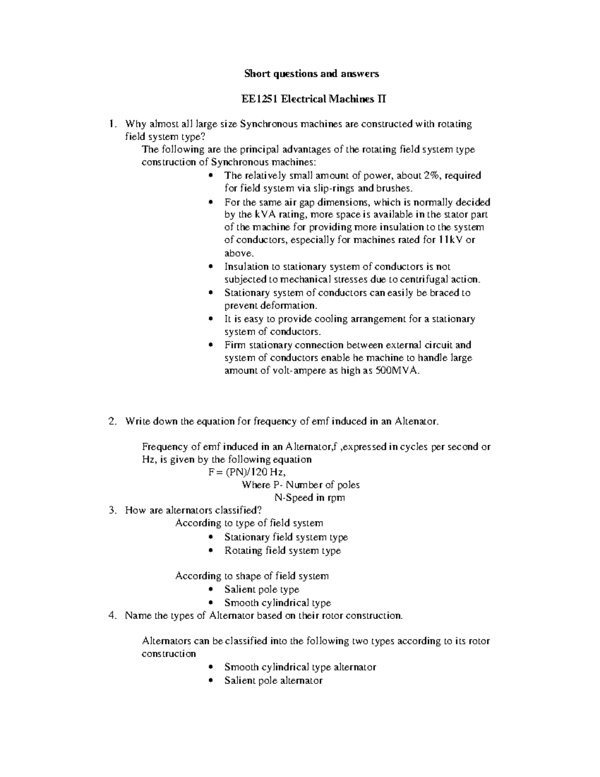 Short questions and answers EE1251 Elect - Short questions and answers ...