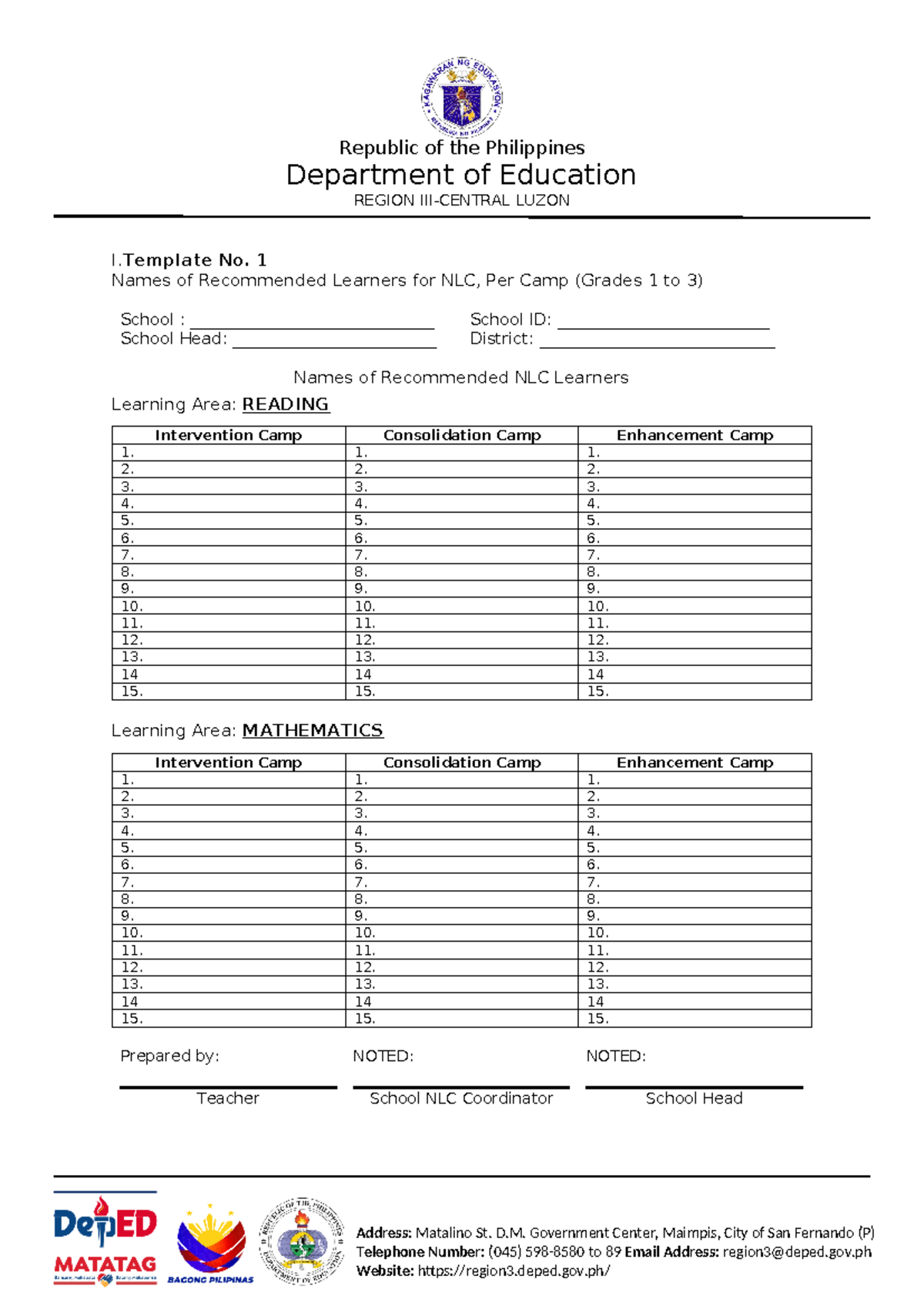 Templates Mand E Tools on the Implementation of NLC 2024 - Address ...