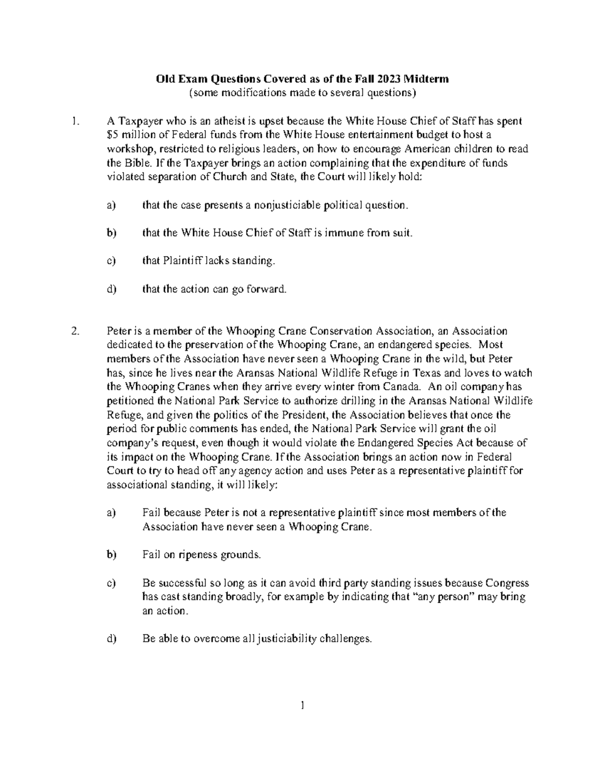 Old Multiple Choice for Midterm - Old Exam Questions Covered as of the Fall 2023 Midterm (some ...