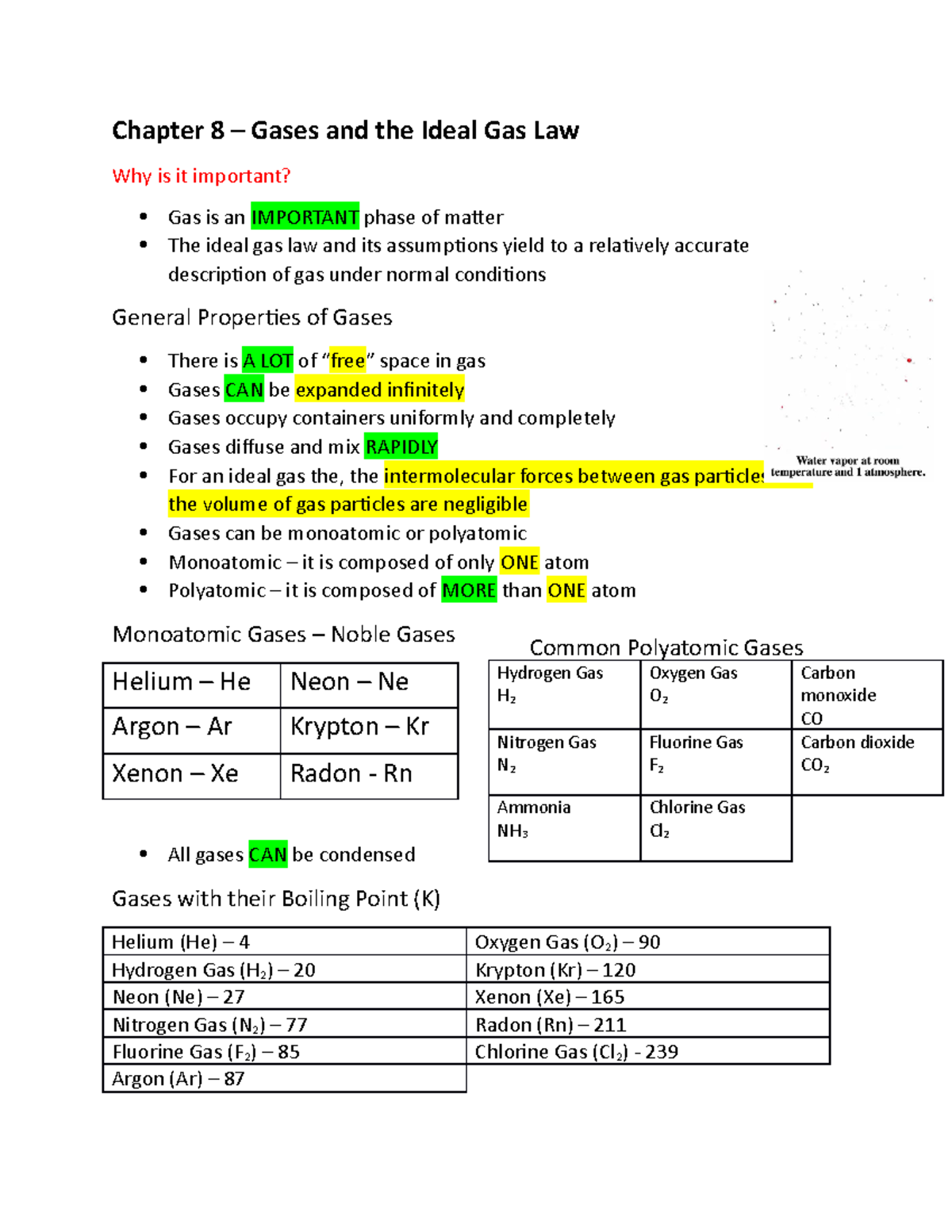 CHEM 112 Chap 8 - Gases and the Ideal Gas Law Extension to the Ideal ...