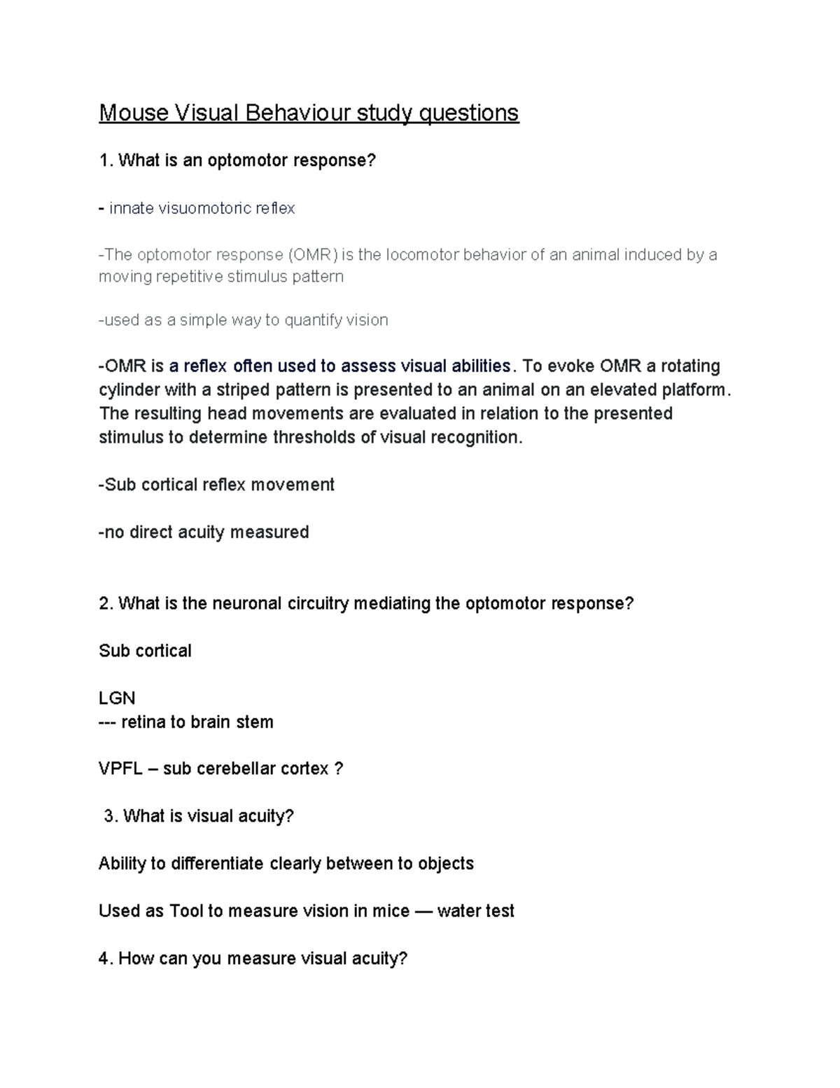 Mouse Visual Behaviour study questions - What is an optomotor response ...