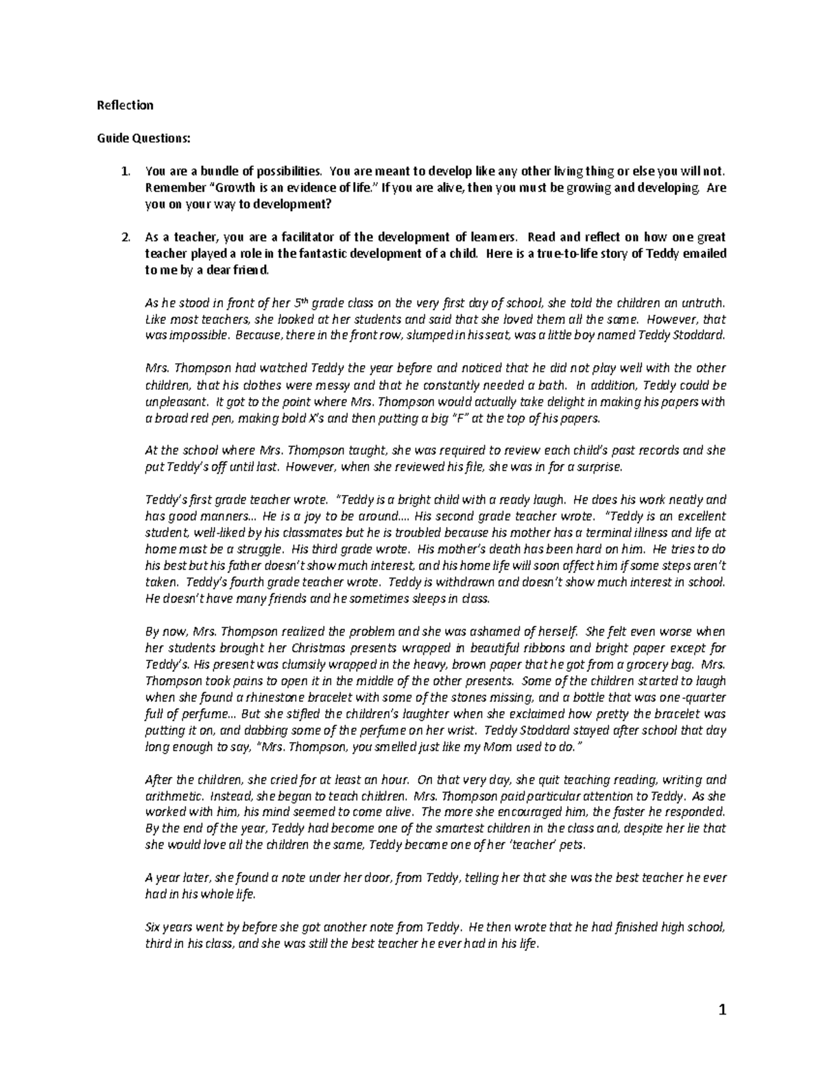 ECE 31 Topic 1 Reflection - 1 Reflection Guide Questions: You are a ...