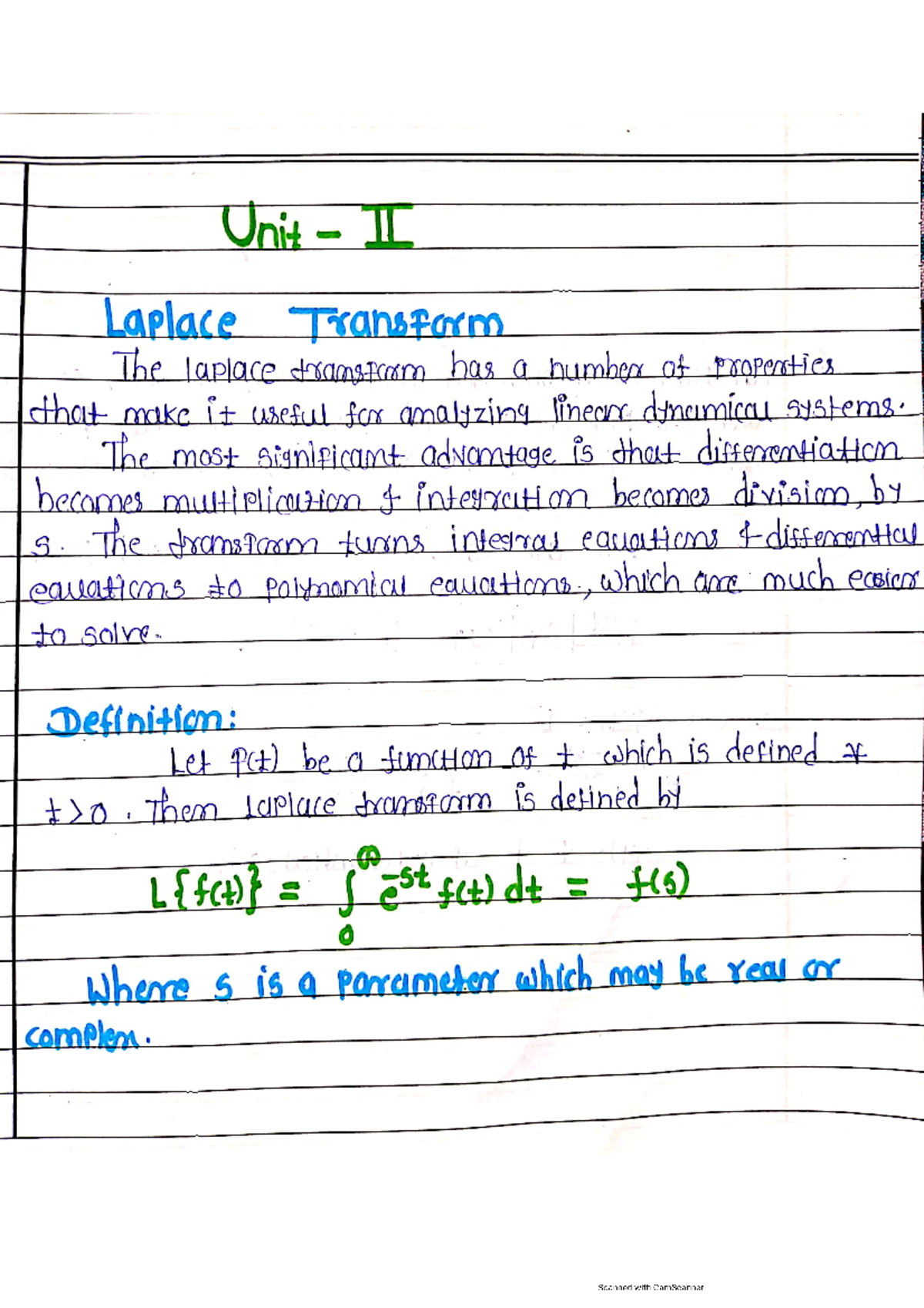 Unit-II Laplace transform - Engineering Mathematics -III - Studocu