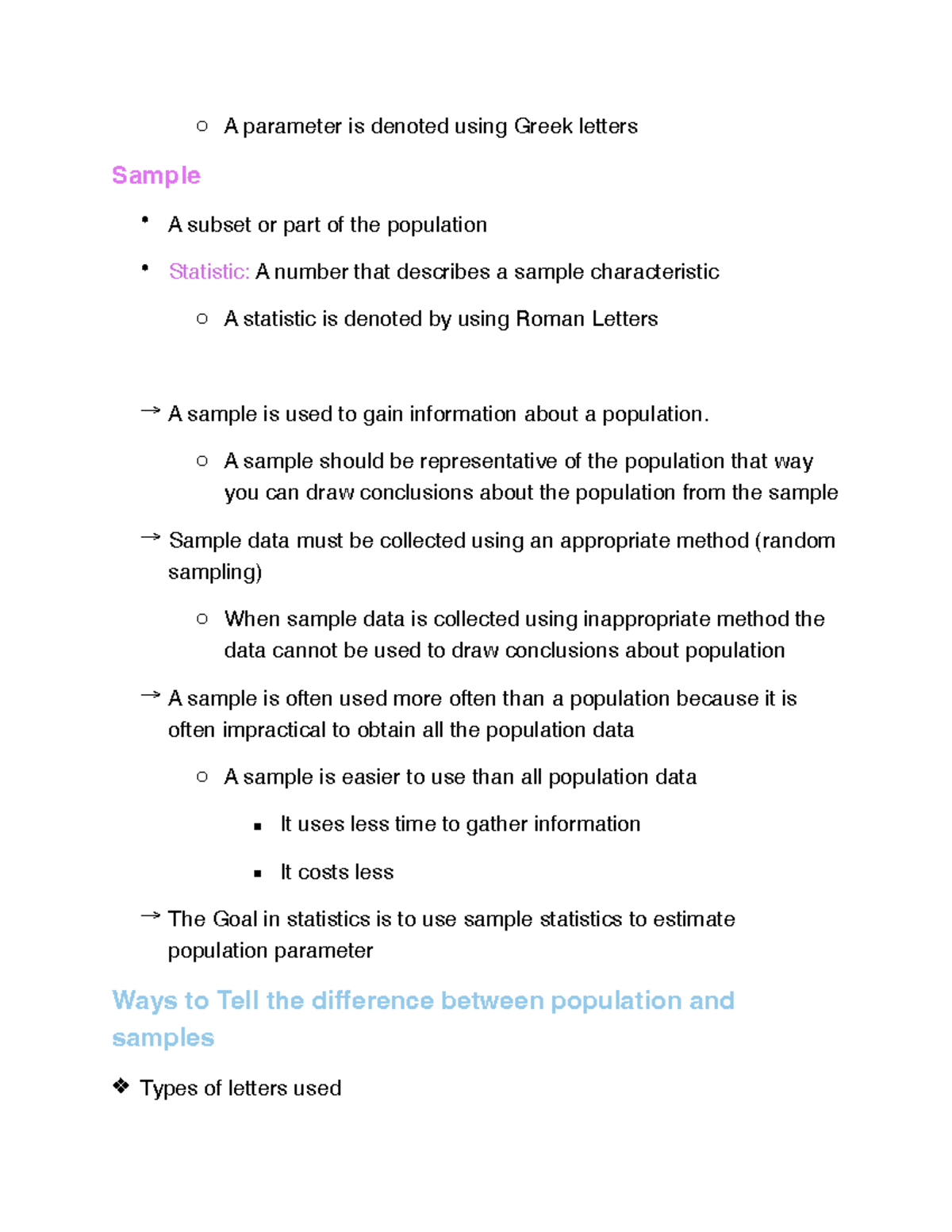 Introduction to Statistics 2 - o A parameter is denoted using Greek ...