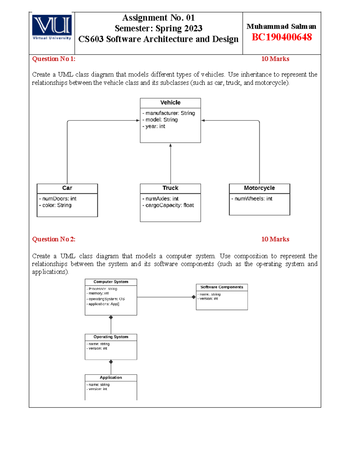 Spring 2023 CS603 BC190400648 - Assignment No. 01 Semester: Spring 2023 CS603 Software ...