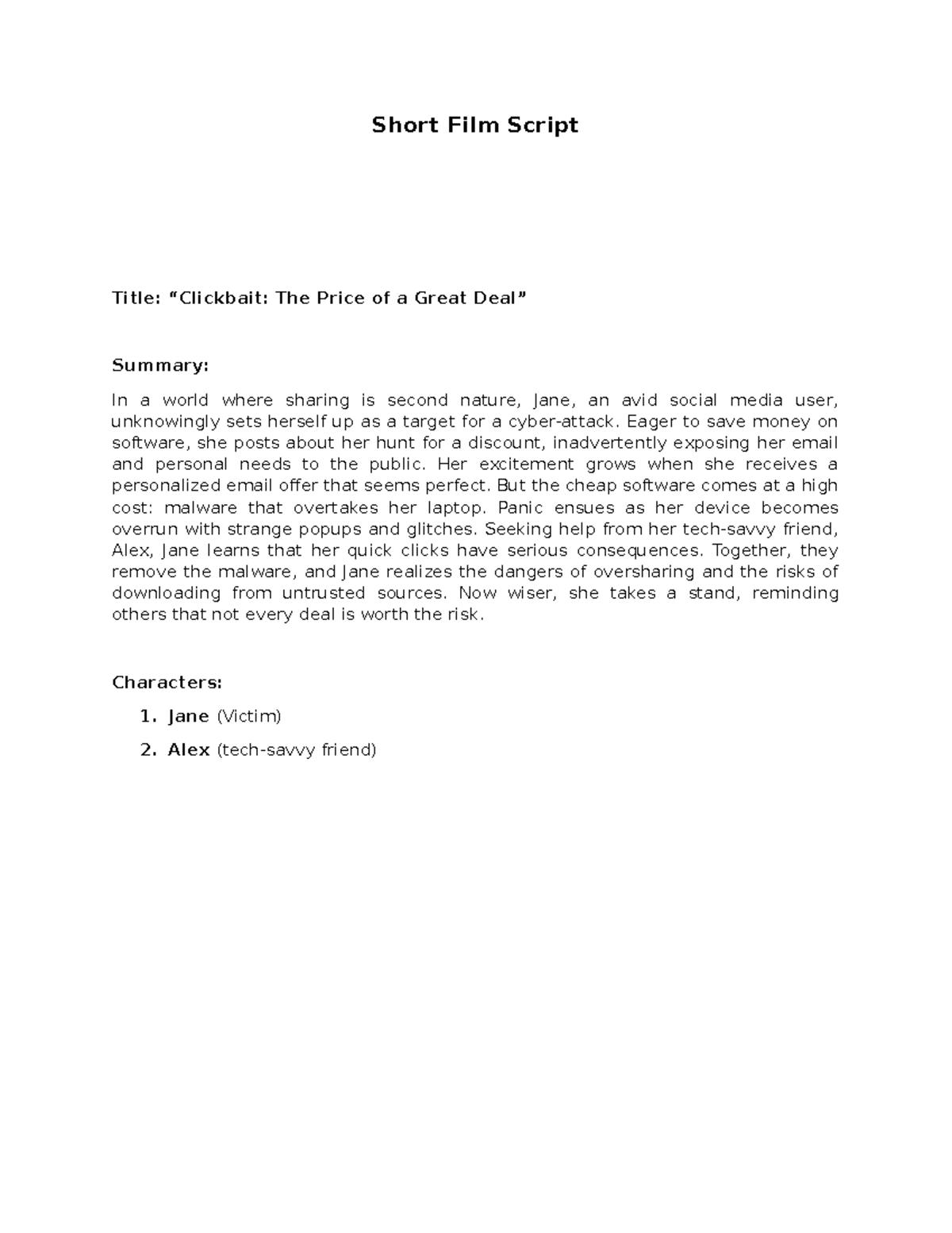 Short Film Script - Basta yung nayon ahhahaha - Short Film Script Title ...