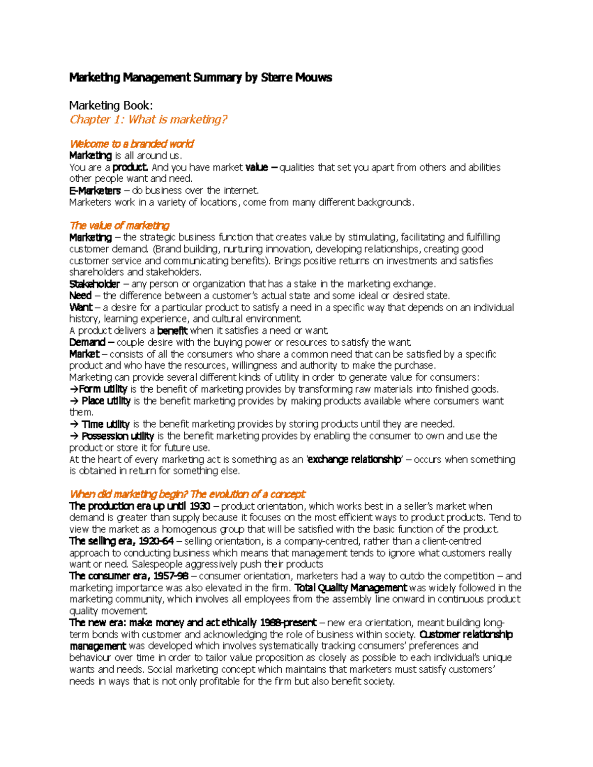 Marketing Management Summary - You are a product. And you have market ...