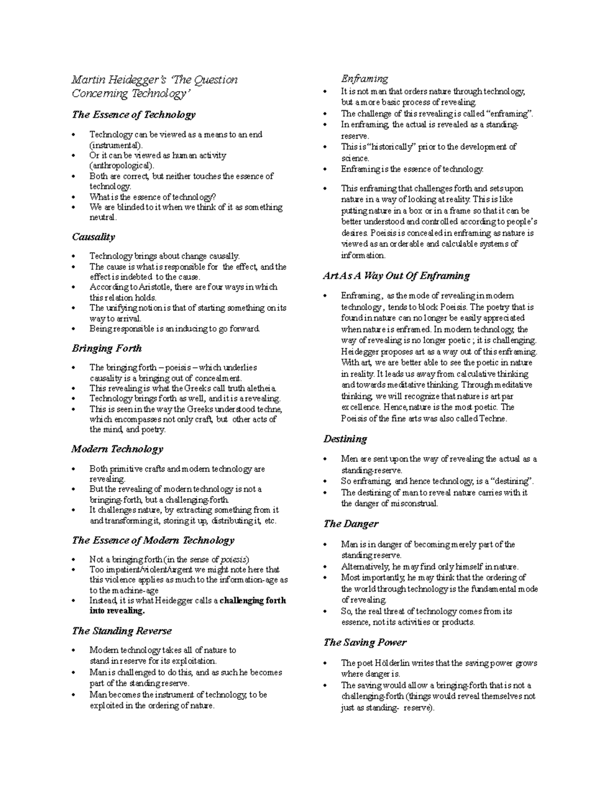 STS-Midterms - Lecture notes 1-2 - Martin Heidegger’s ‘The Question ...