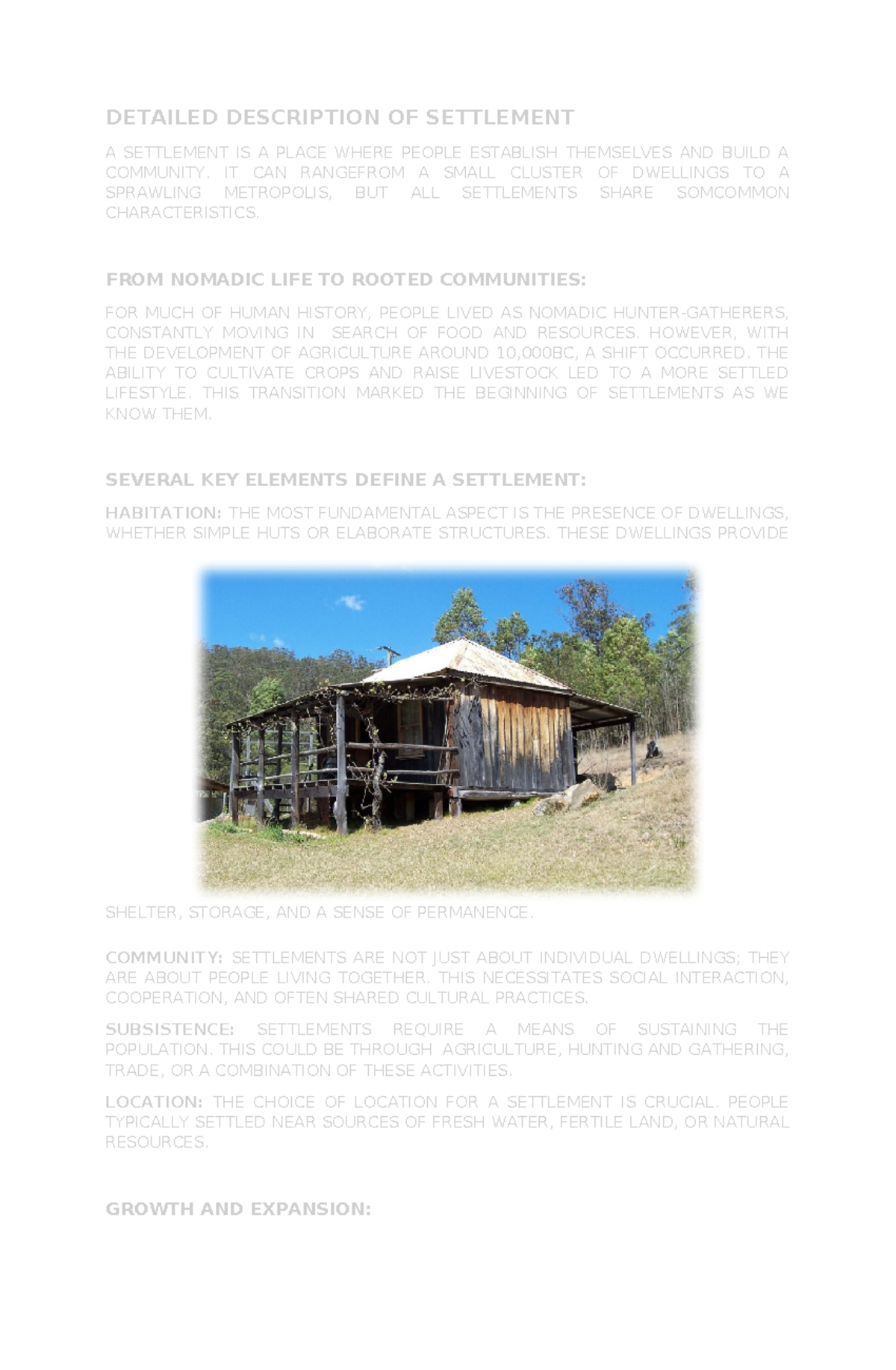 THE Story OF Human Settlements- Specs - DETAILED DESCRIPTION OF ...