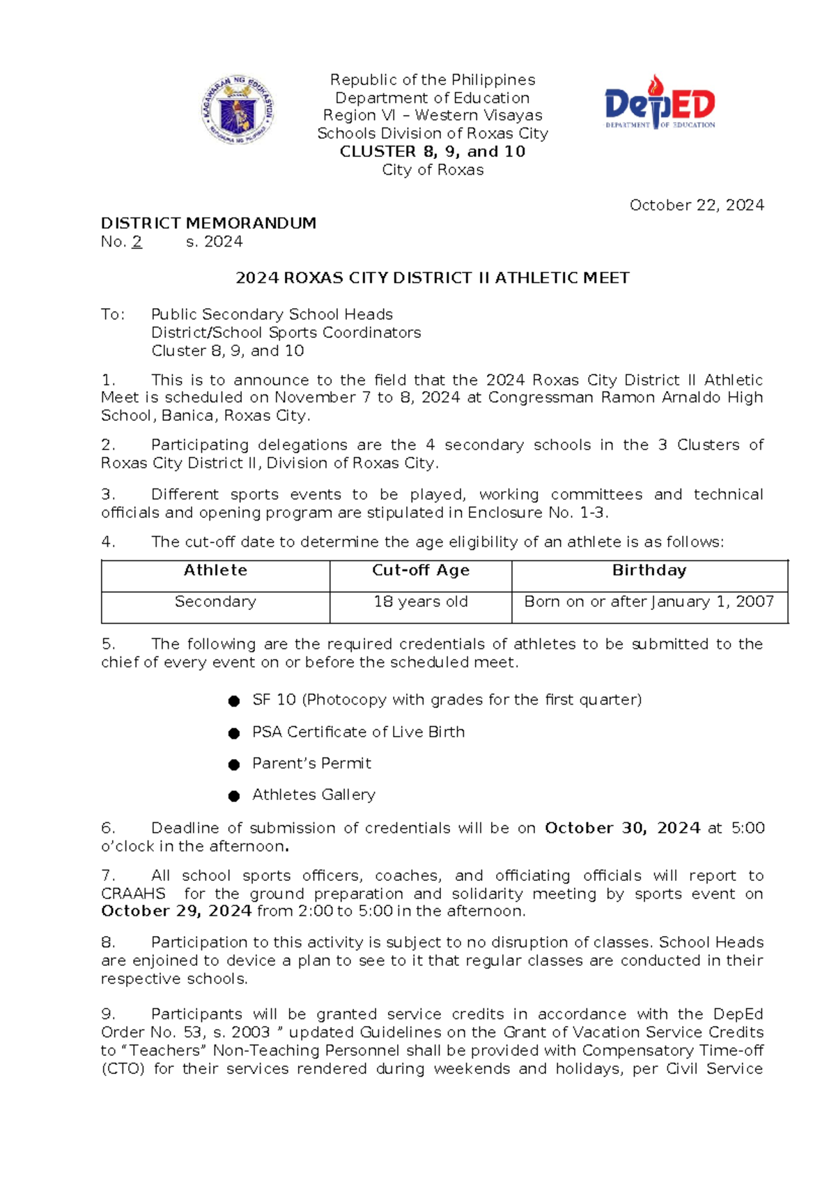 District-II-District-Meet-MEMO 2-2024-2025 - Republic of the ...