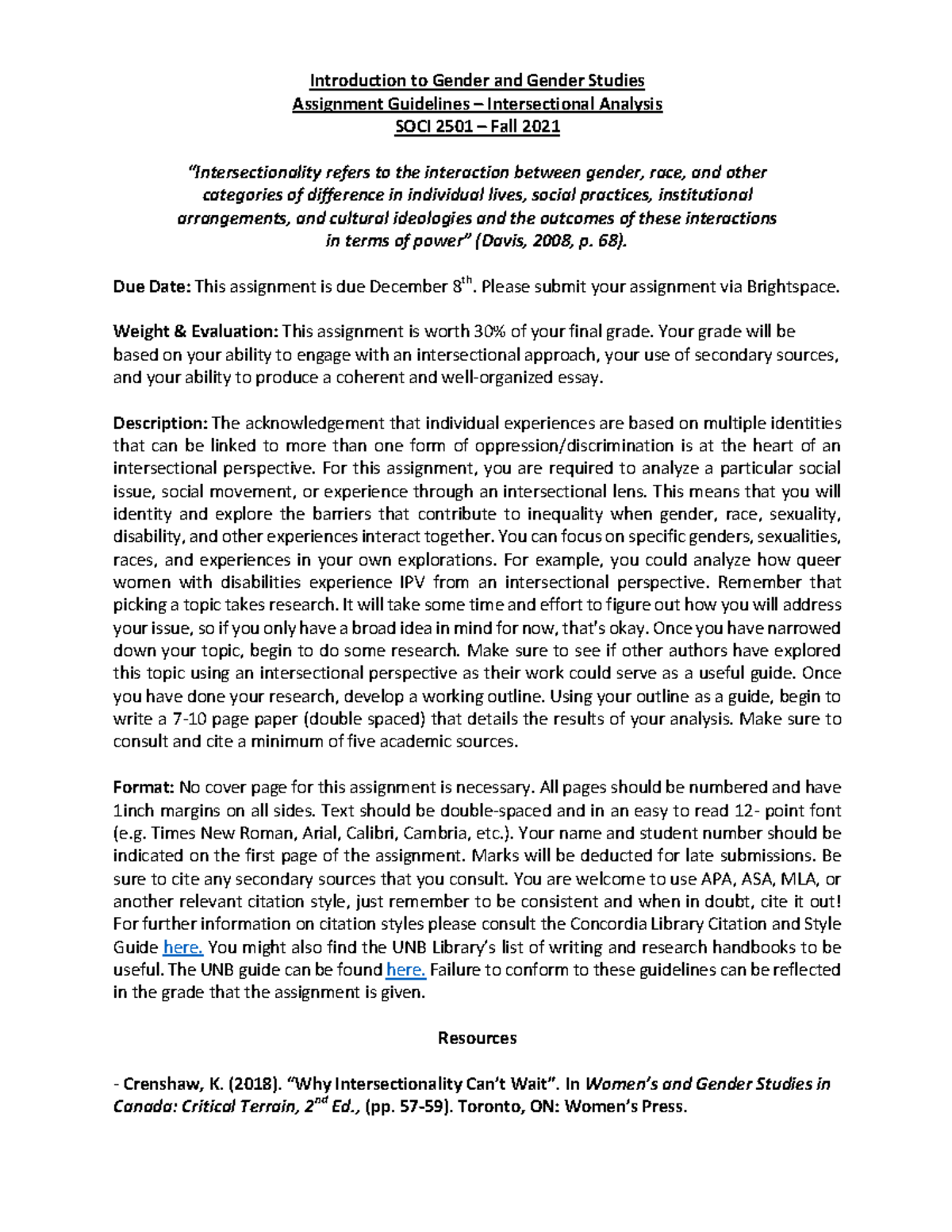 SOC- Assignment Guidelines - Intersectional Analysis - **Introduction ...