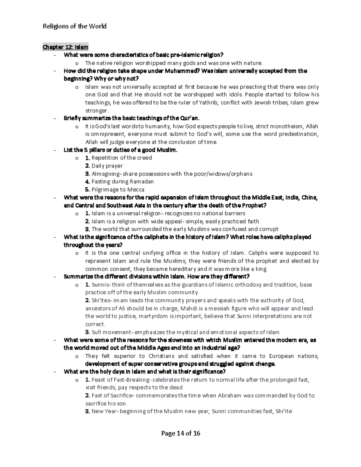 Religions of the World Learning Objectives 12 - Religions of the World ...