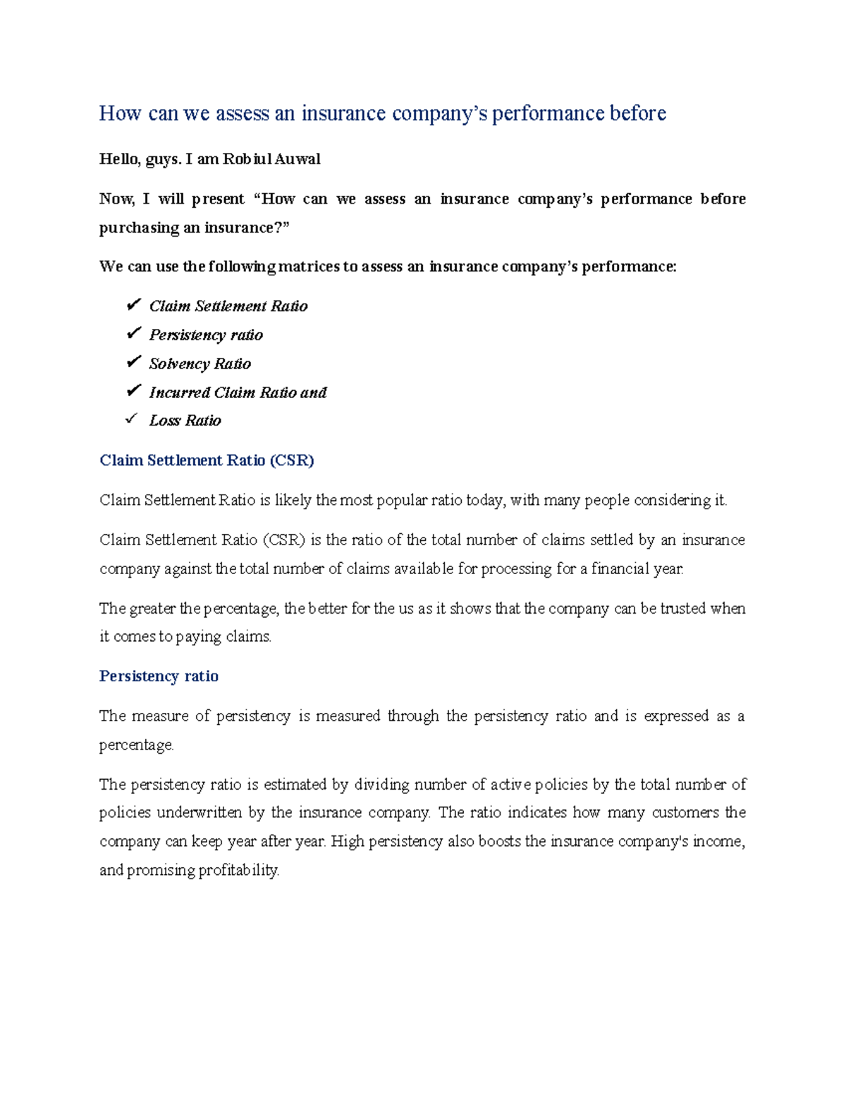 How can we assess an insurance company based on equations? - How can we ...